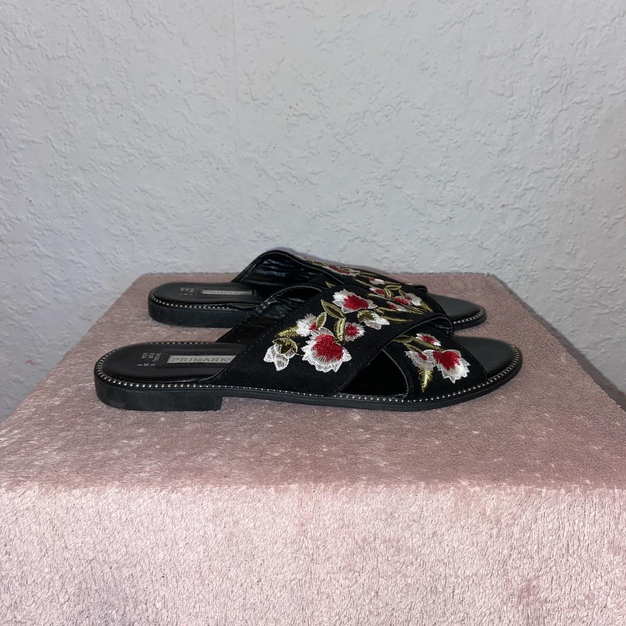 Sandals with floral embroidery at the front straps.... - Depop