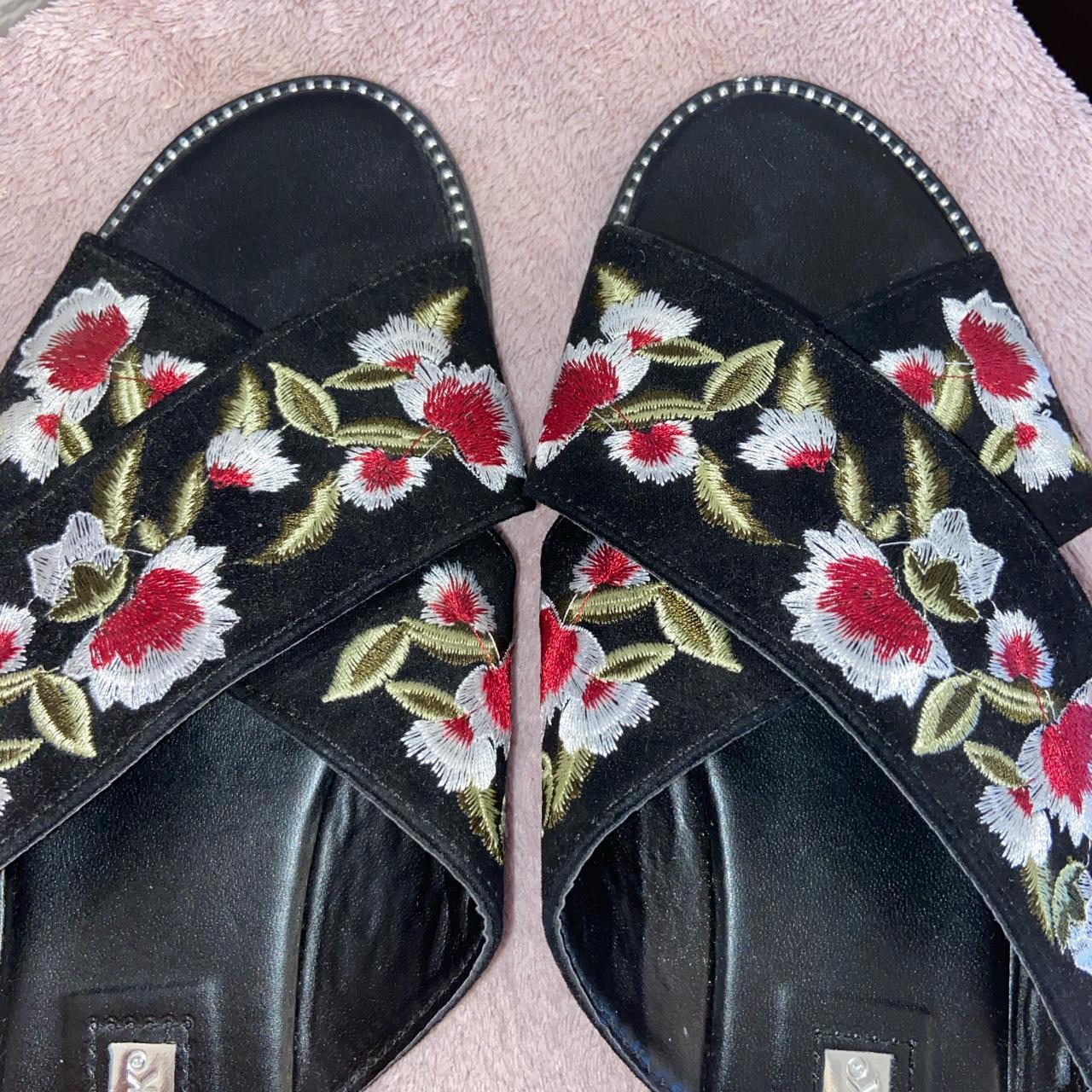 Sandals with floral embroidery at the front straps.... - Depop