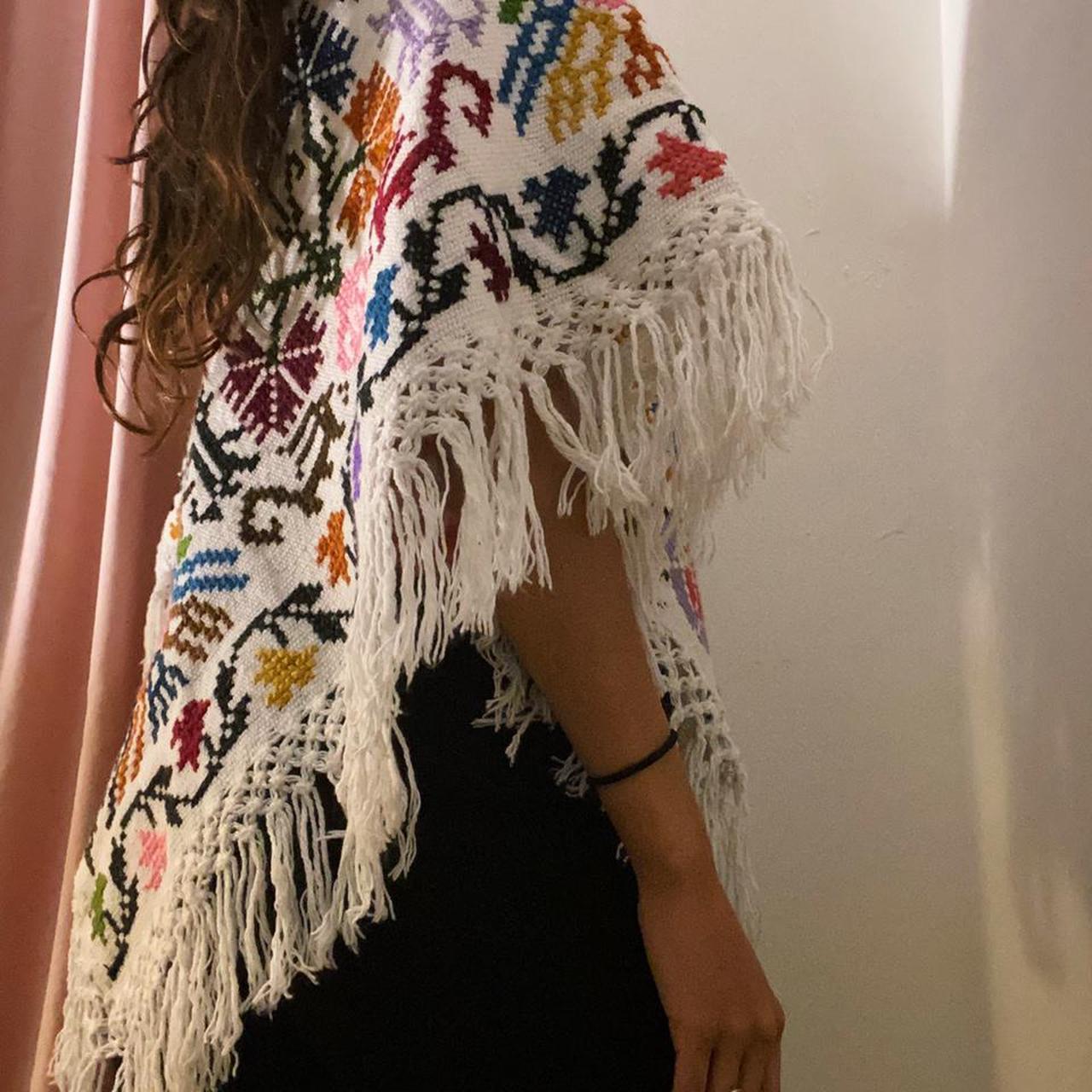 Cute & soft poncho with handmade designs. Sizing... - Depop