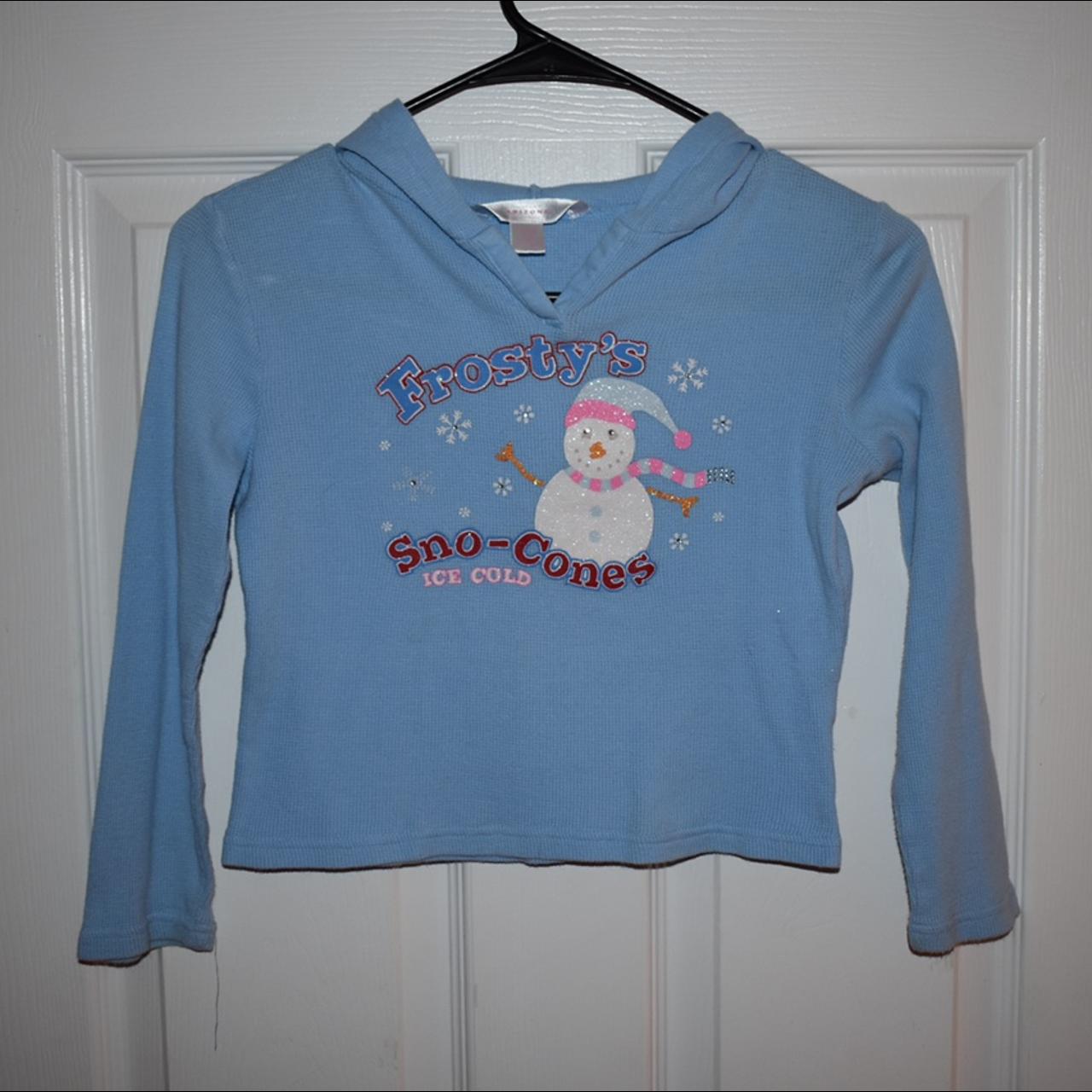 vintage y2k glitter snowman hooded sweater this... - Depop