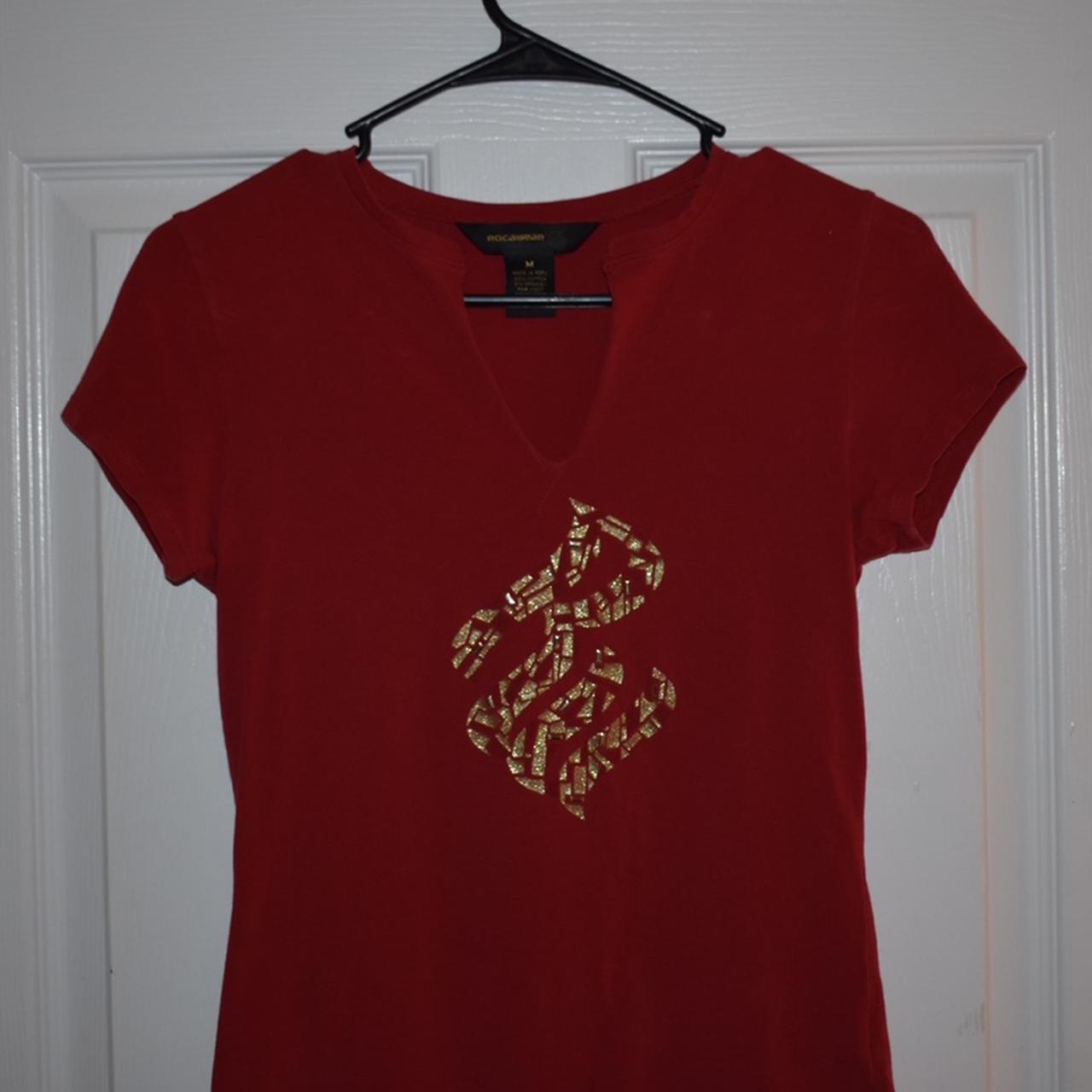 red and gold y2k rocawear t shirt - Depop