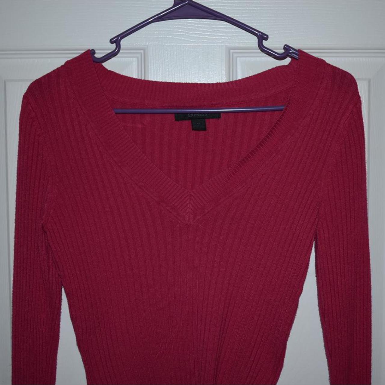 pinkish red v neck crop sweater - Depop