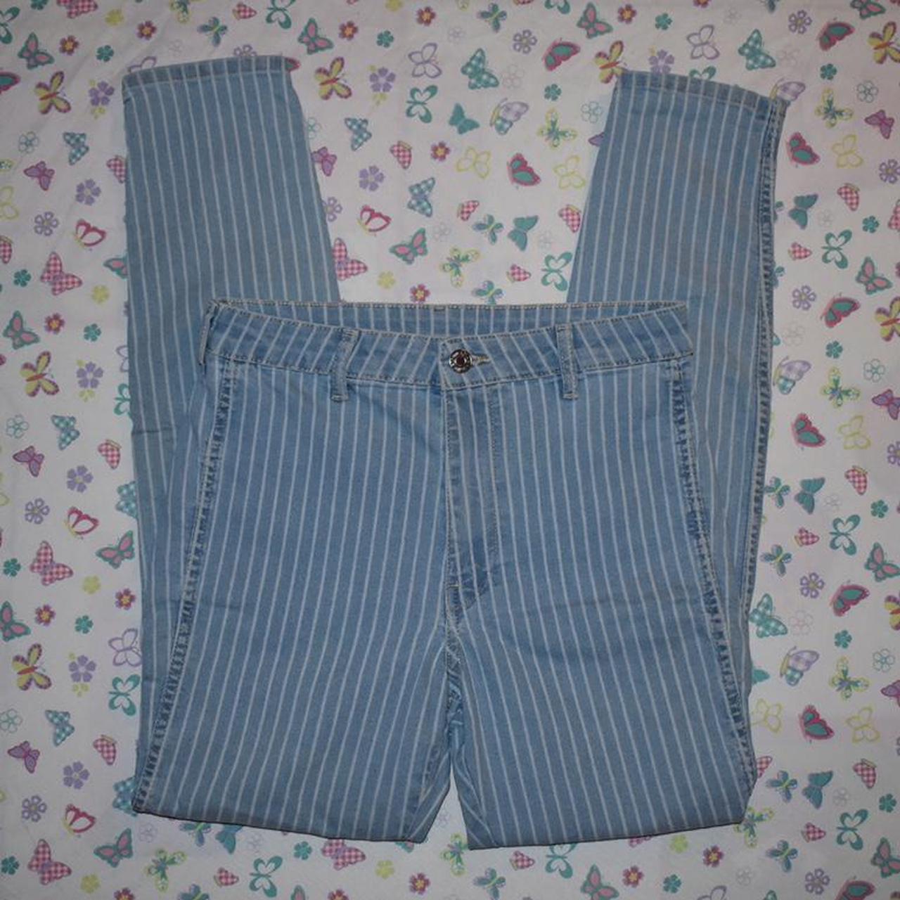 light blue and white striped skinny jeans - Depop