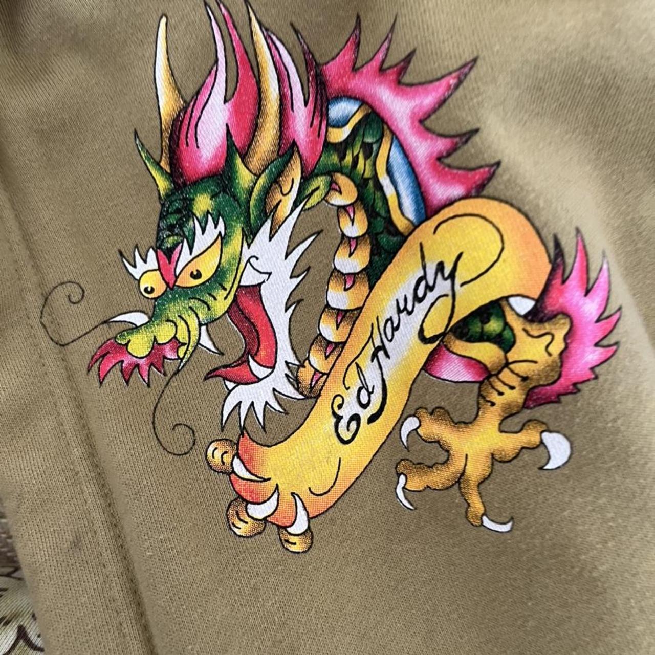 Green Ed hardy hoodie w fur hood :) - Depop