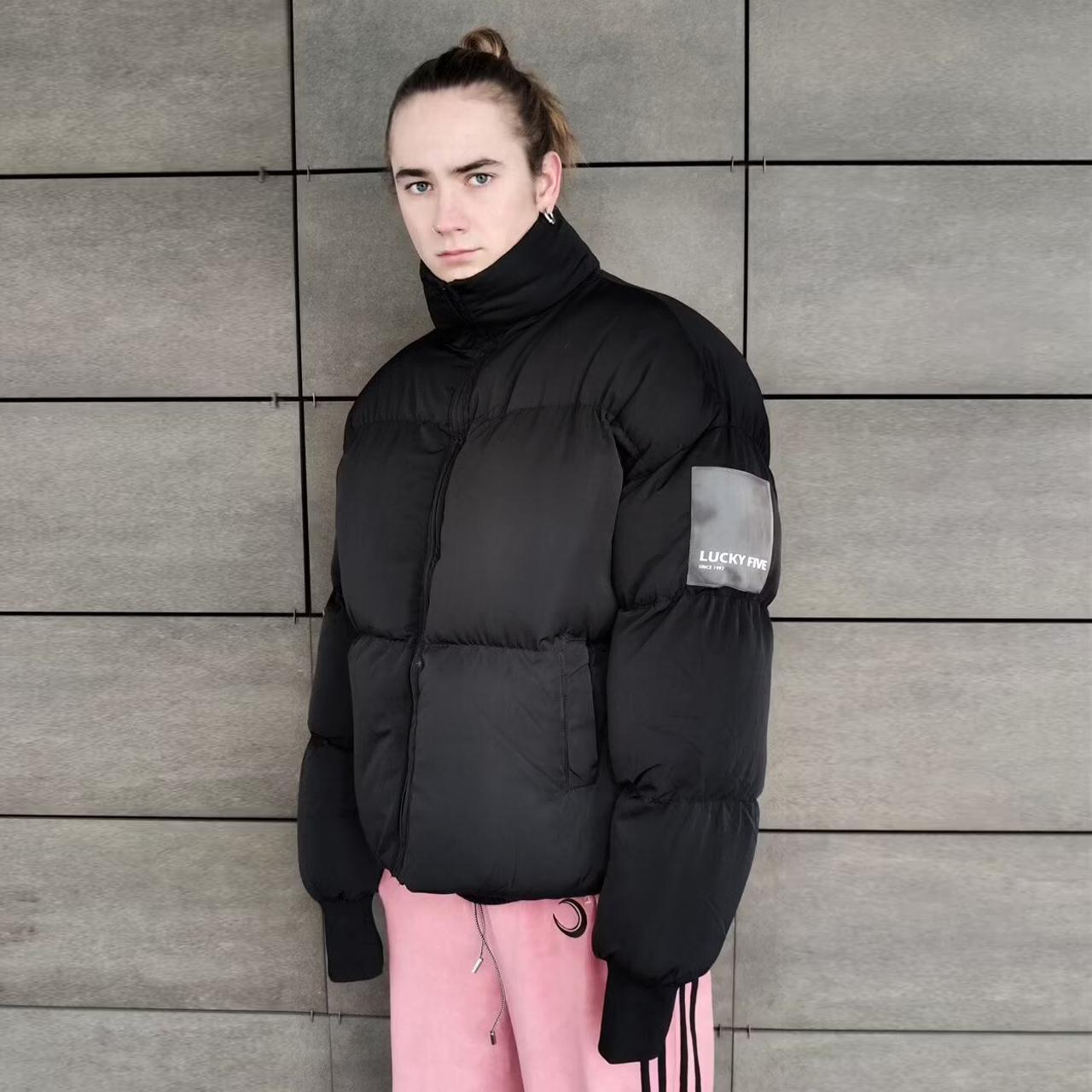 High neck cropped bomber quilted roll puffer jacket... | Depop