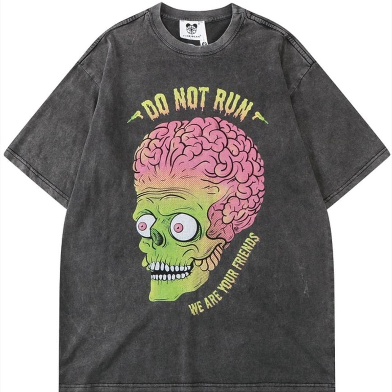 Zombie skull t-shirt Gothic brain tee in vintage... - Depop