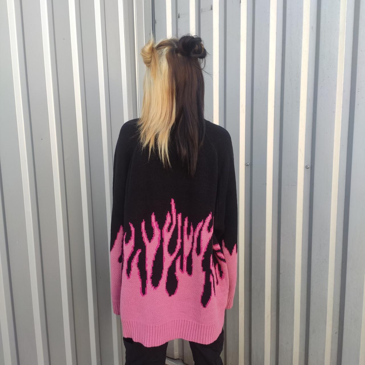 Unisex loose boxy fit knitted flame sweater fire... - Depop