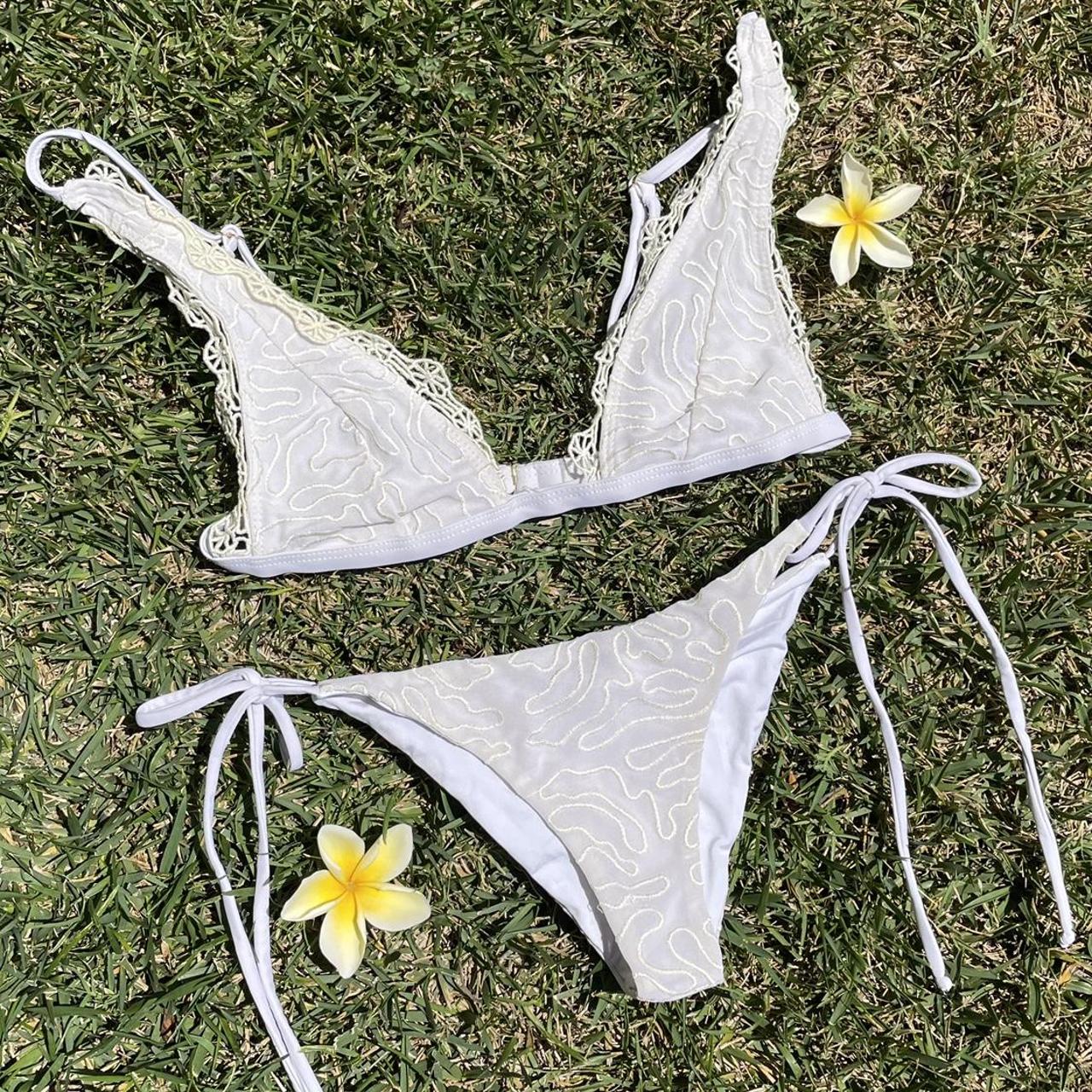 Beach Riot Swim White Lace Set Triangle Bralette Top... - Depop