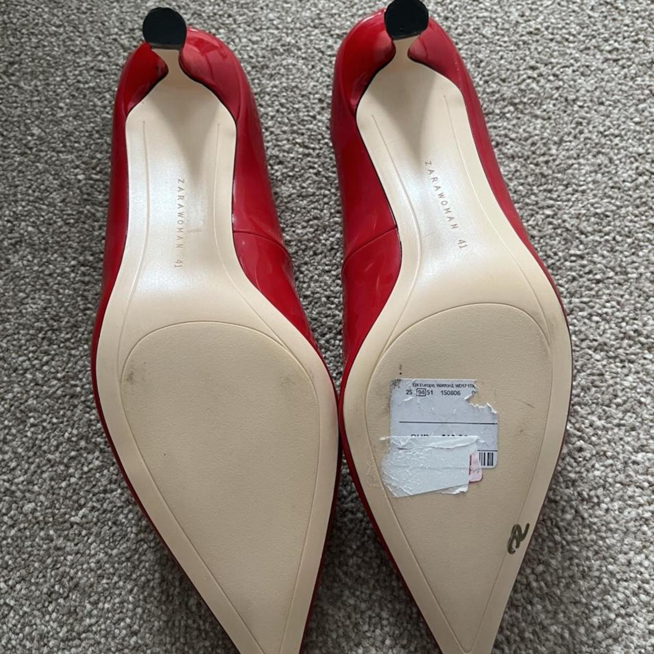 Womens zara patent leather kitten heels, never been... - Depop
