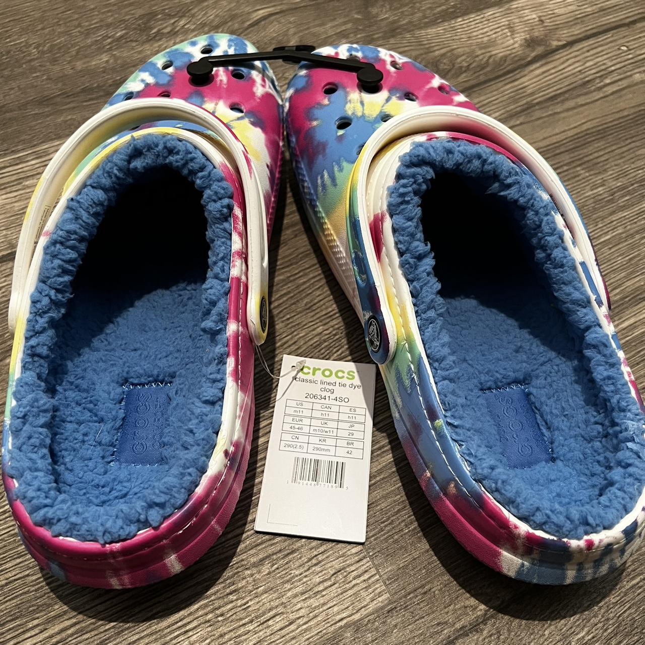 These cute tie-dye furry Crocs have never been worn... - Depop