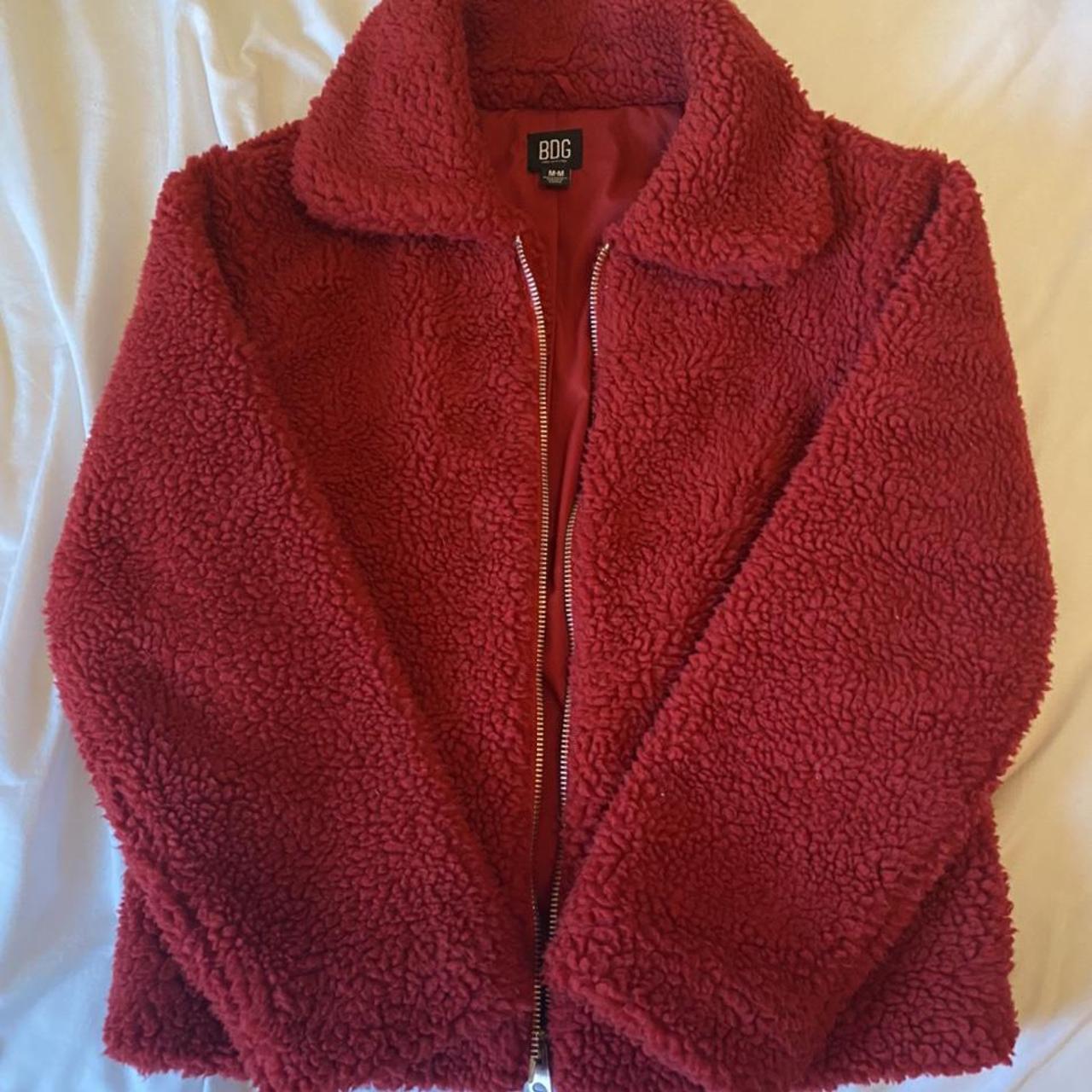 Red BDG collared teddy jacket with zipper.... - Depop