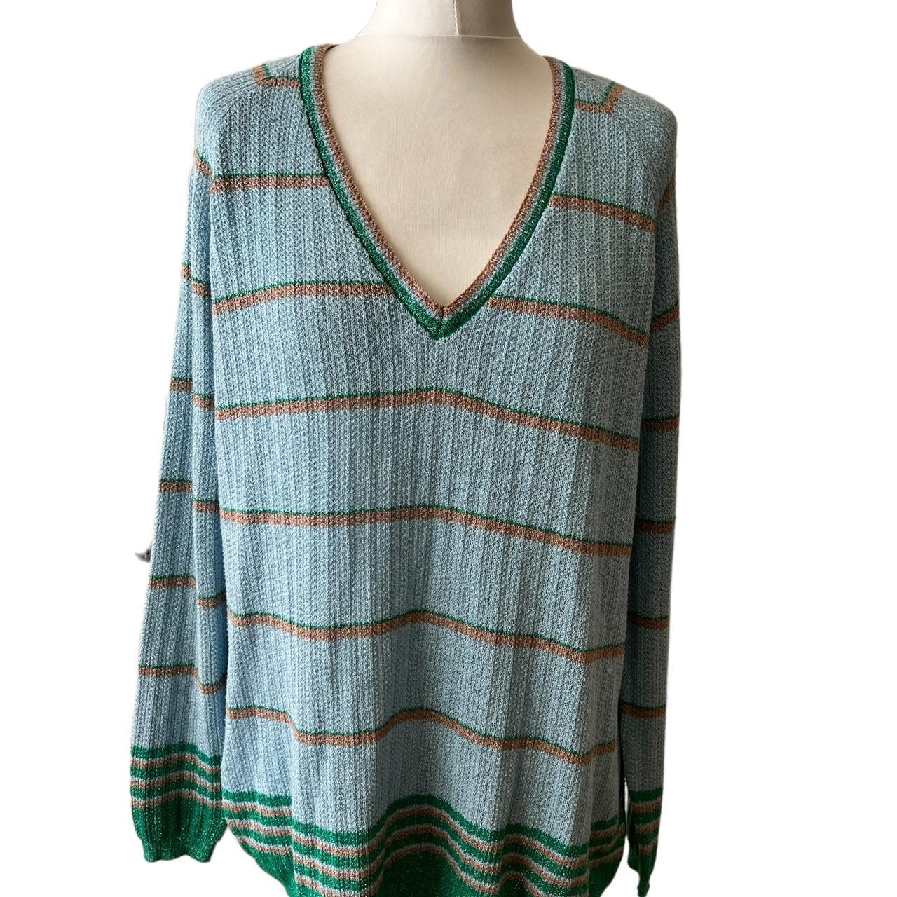 Hush Women's Blue and Green Jumper | Depop