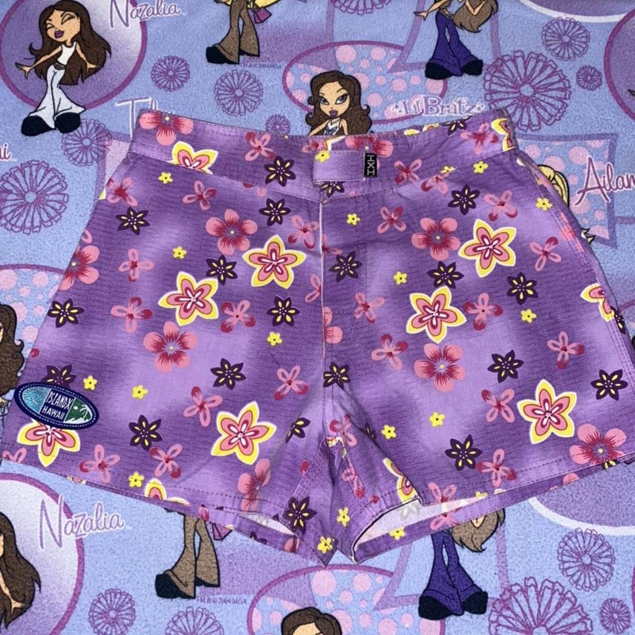 purple floral shorts - Depop