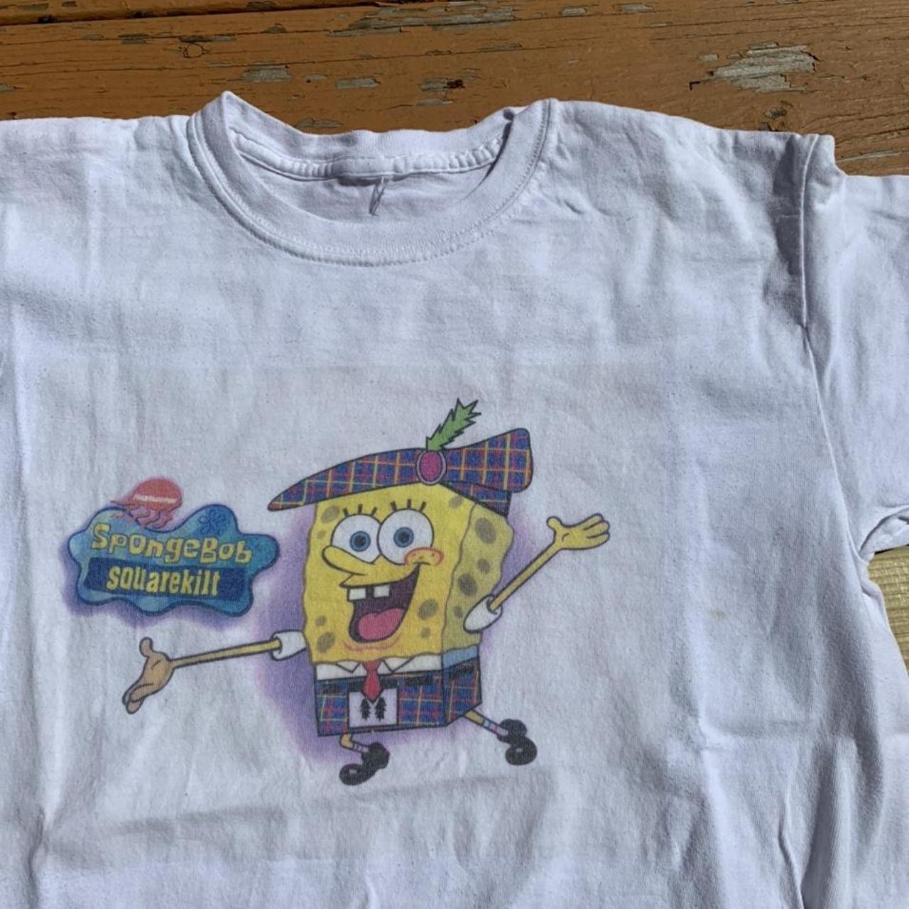 y2k spongebob squarekilt t shirt. small stain in... - Depop