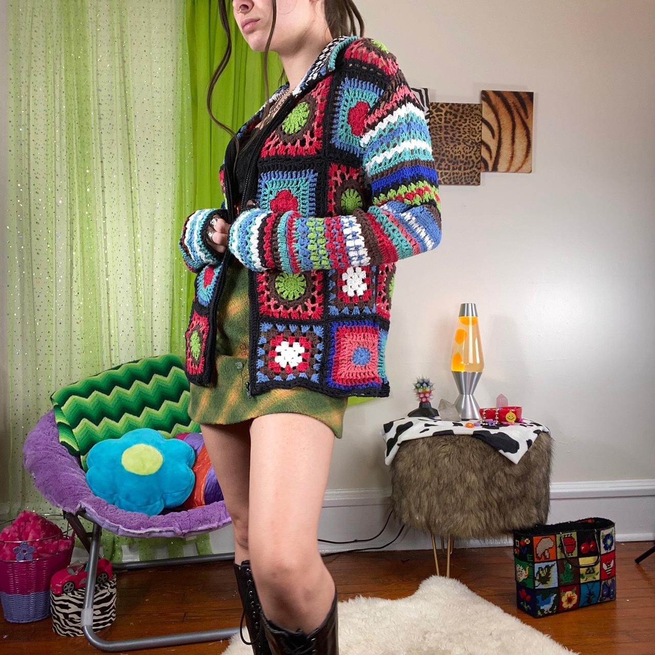 Iconic 90s Vintage Granny Style Square Crochet Zip... - Depop