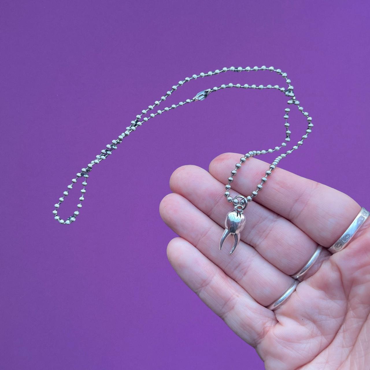 silver tooth necklace default 16” long 2mm ball... - Depop