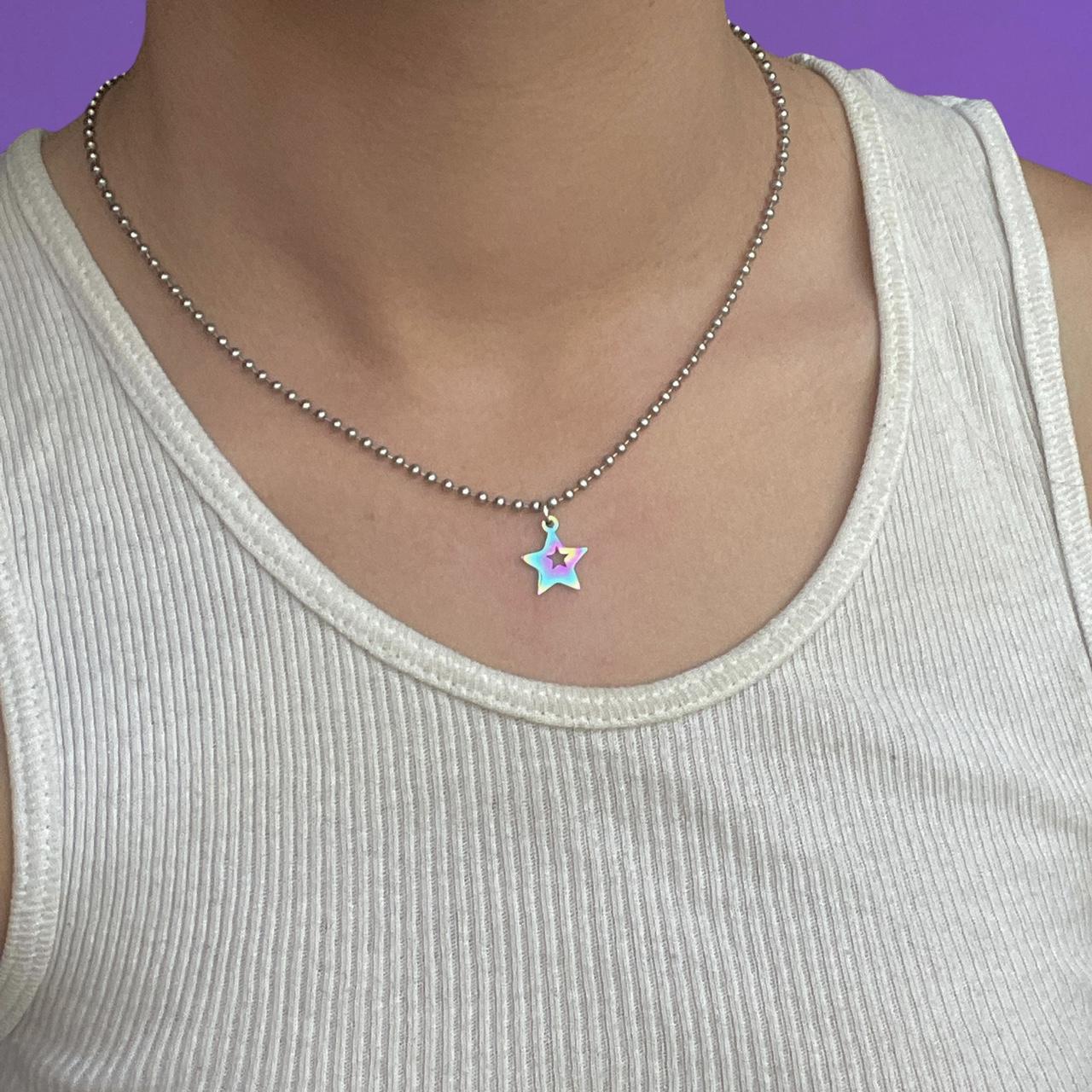 rainbow metal plated star necklace 100% STAINLESS... - Depop