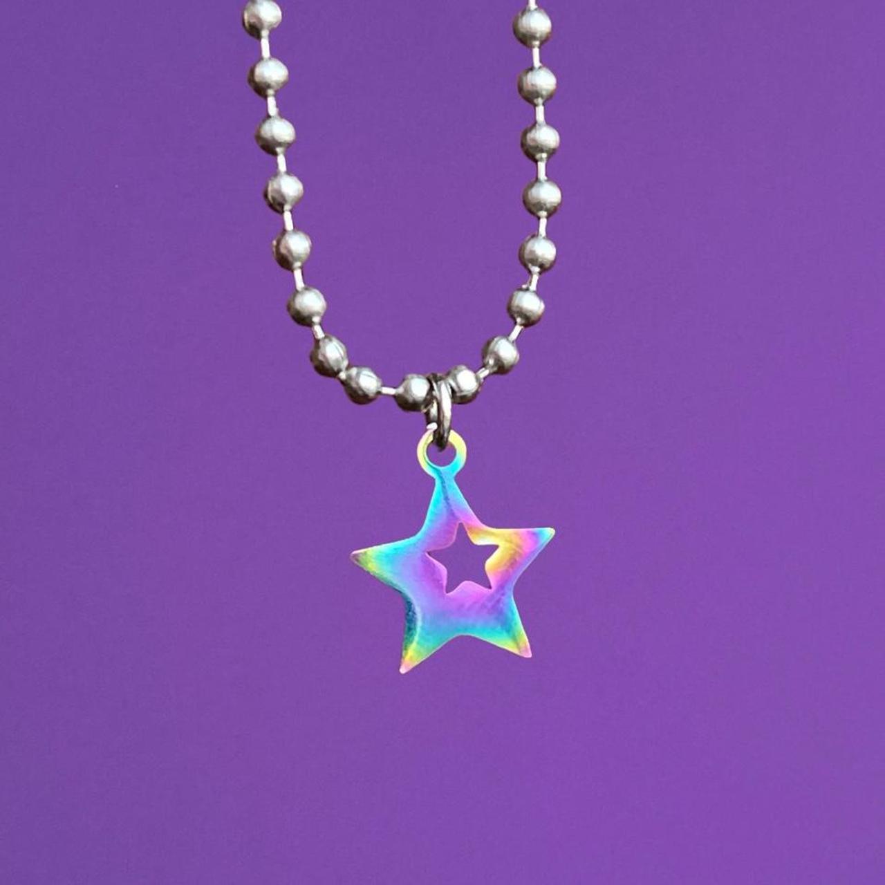 rainbow metal plated star necklace 100% STAINLESS... - Depop