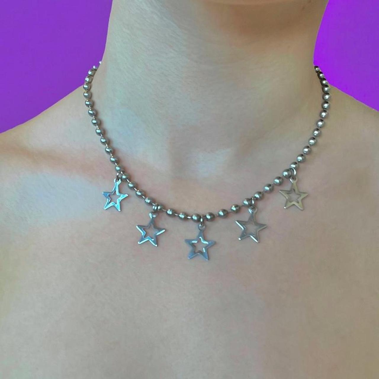 silver star necklace grunge star charm necklace... - Depop