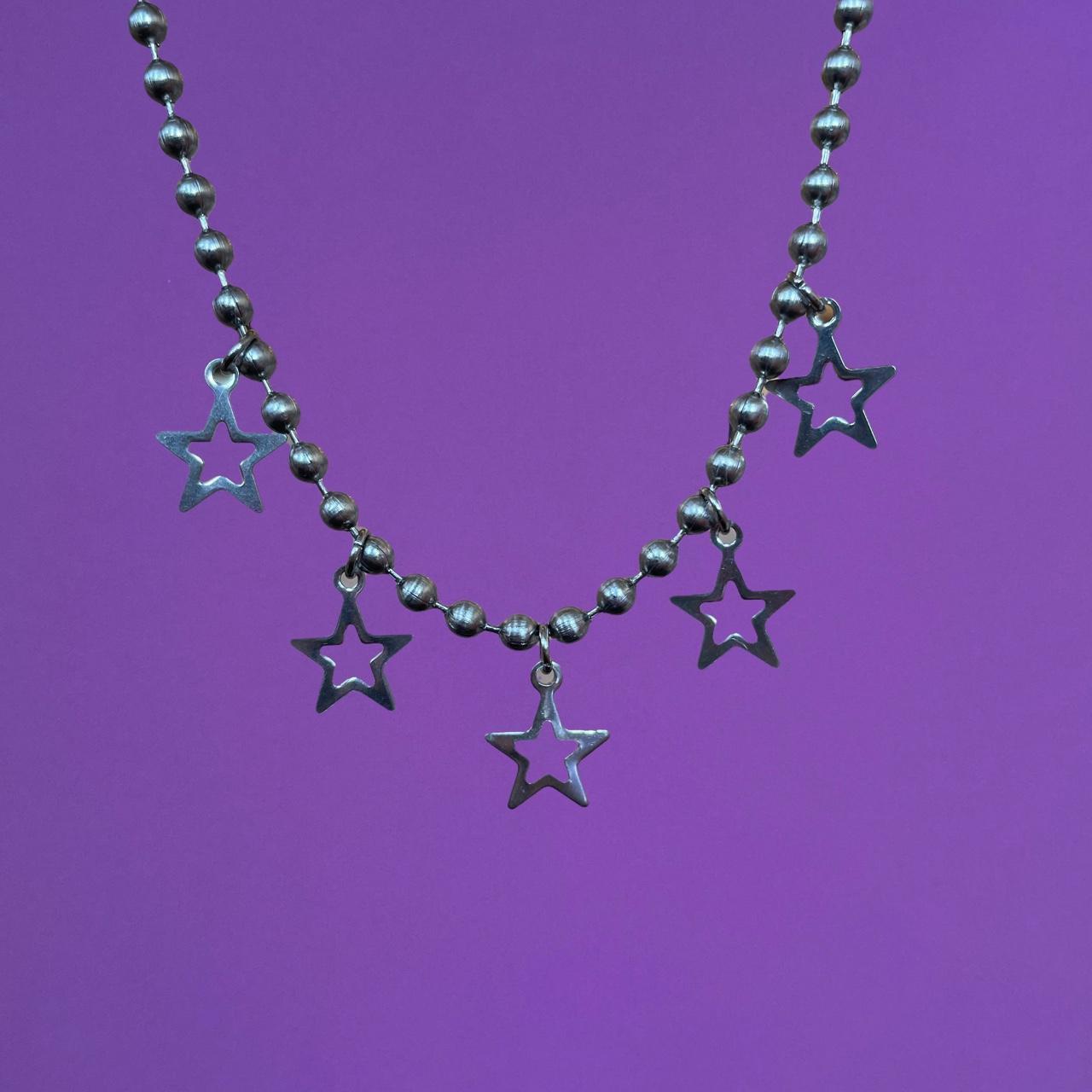 silver star necklace grunge star charm necklace... - Depop