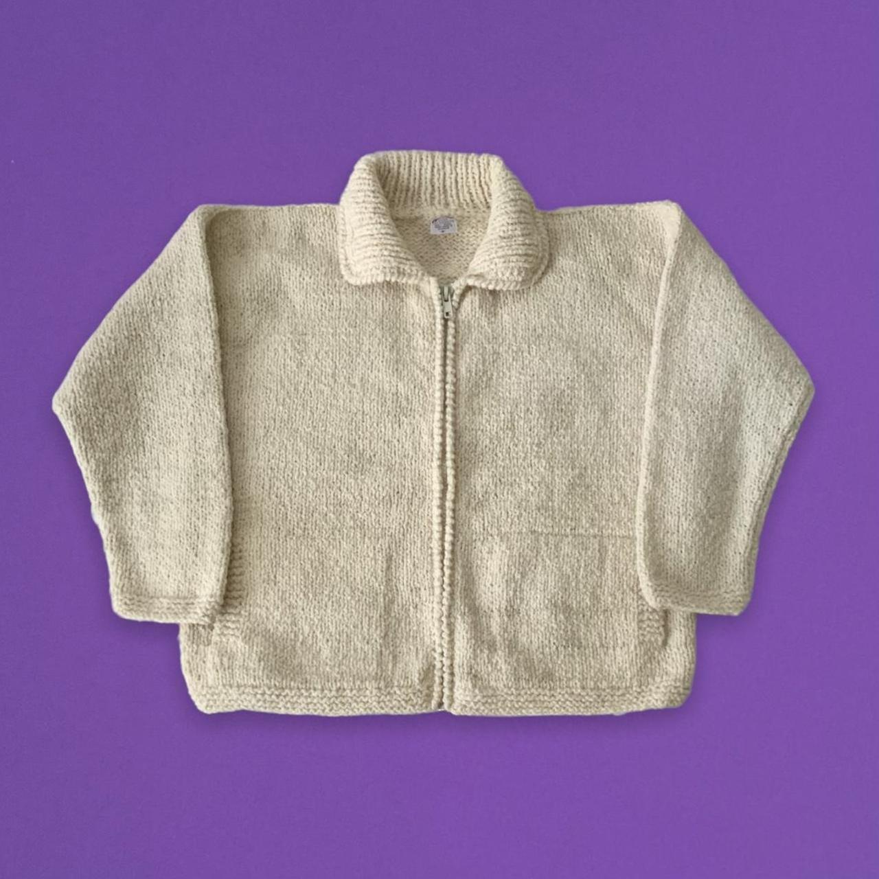 White Cream Chunky Knit Zip Up Sweater Cardigan Depop