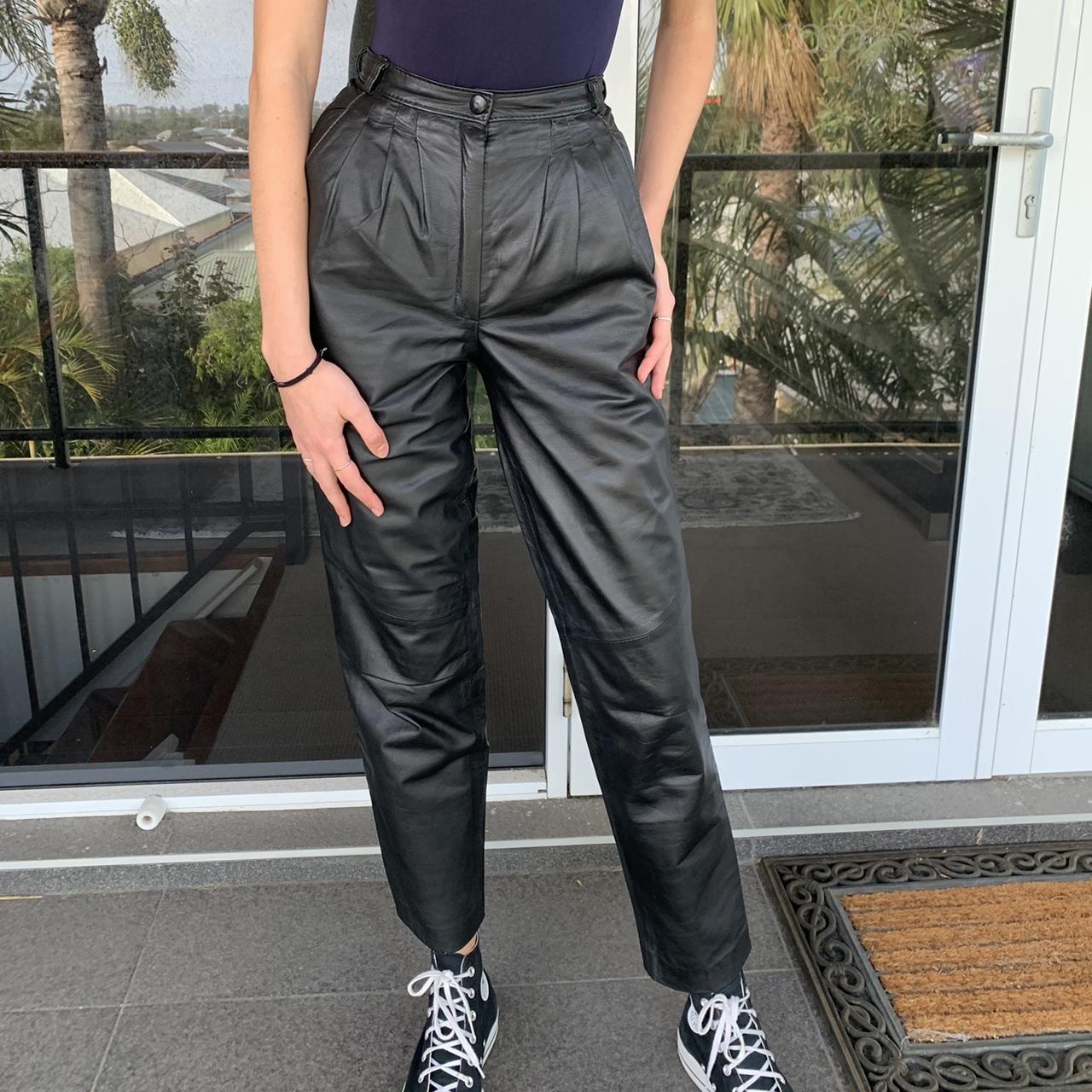 Solmar black leather pants - high waisted & semi... - Depop