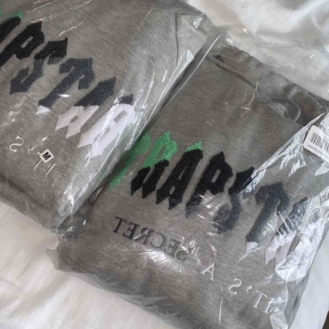 Grey Trapstar tracksuit with green, black and white... - Depop