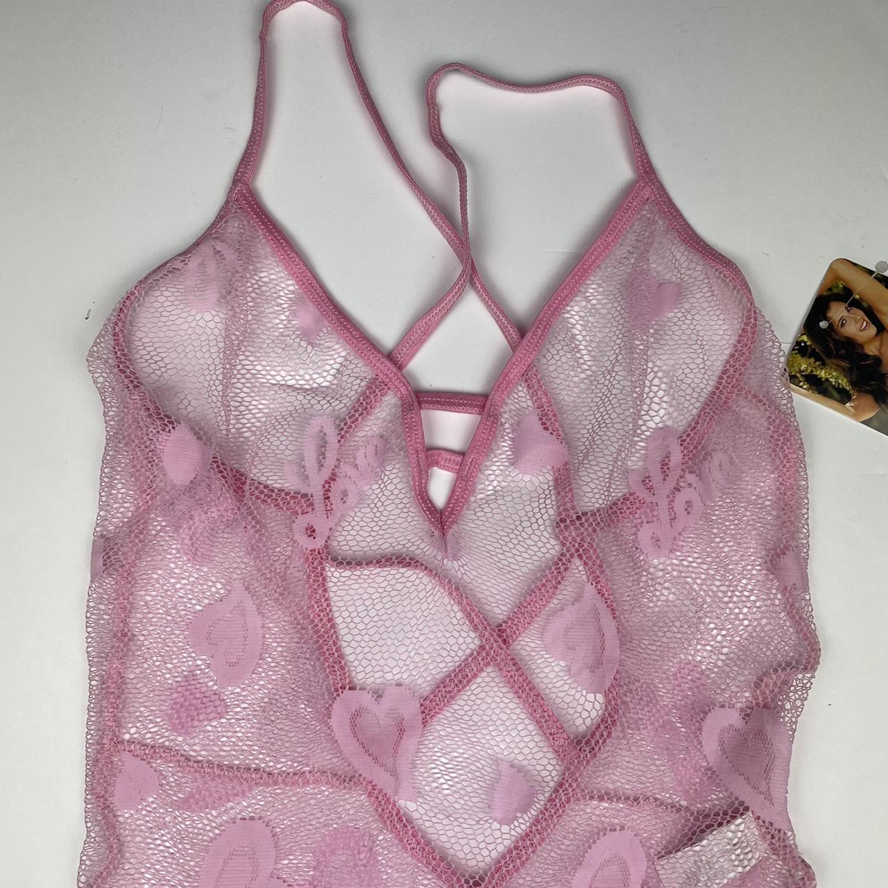 Unreal 00’s deadstock baby pink sheer fishnet mesh... - Depop
