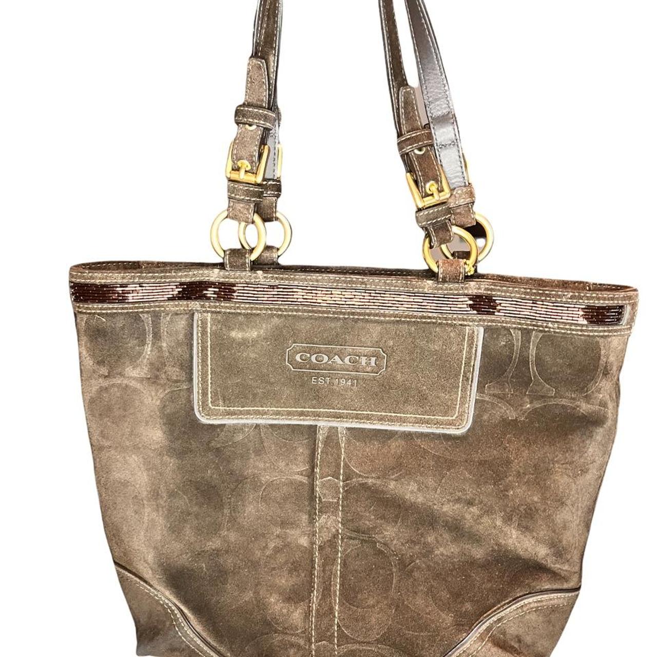 Brown Suede Coach Handbag. some signs of wear. ... - Depop