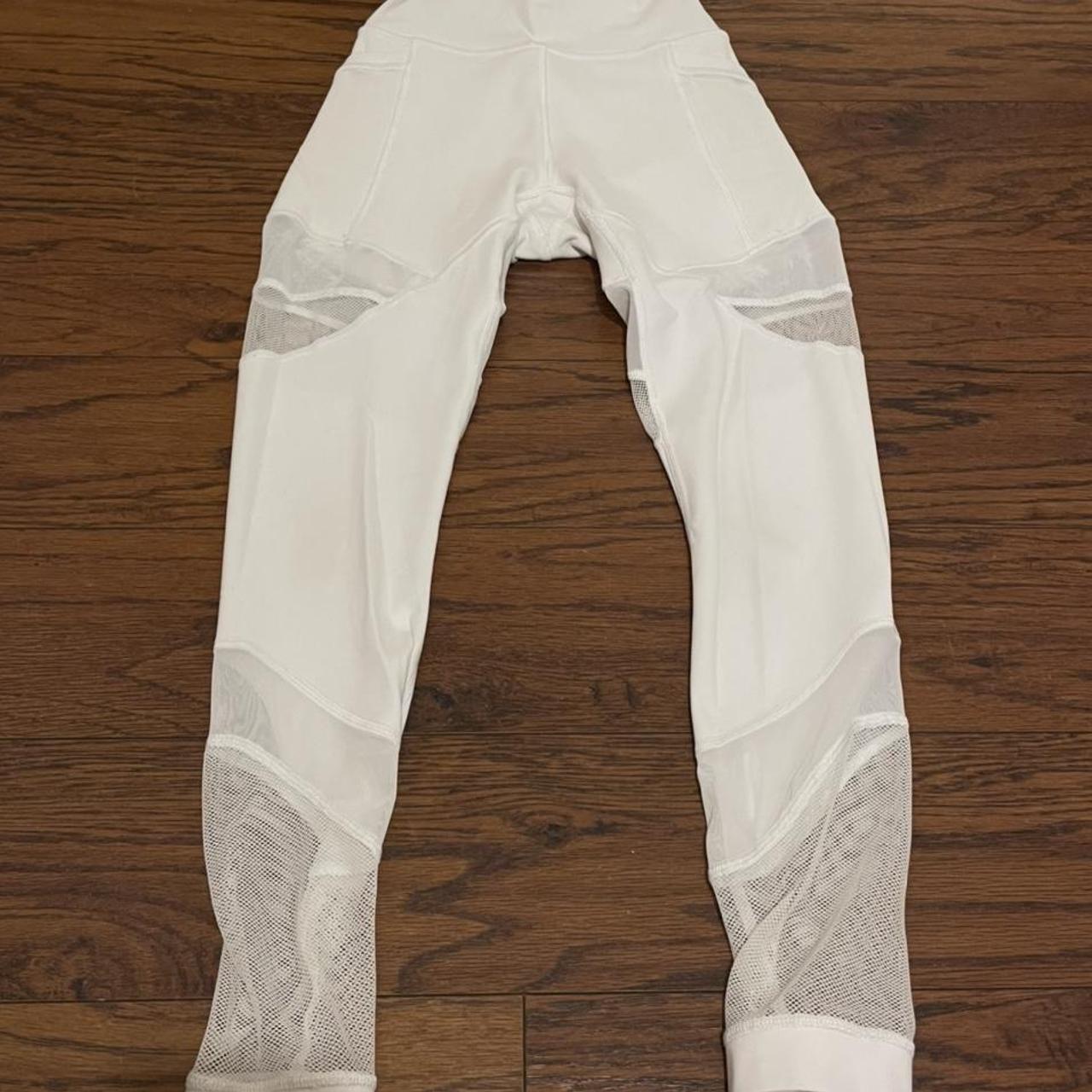 White Lululemon leggings with mesh openings and... - Depop