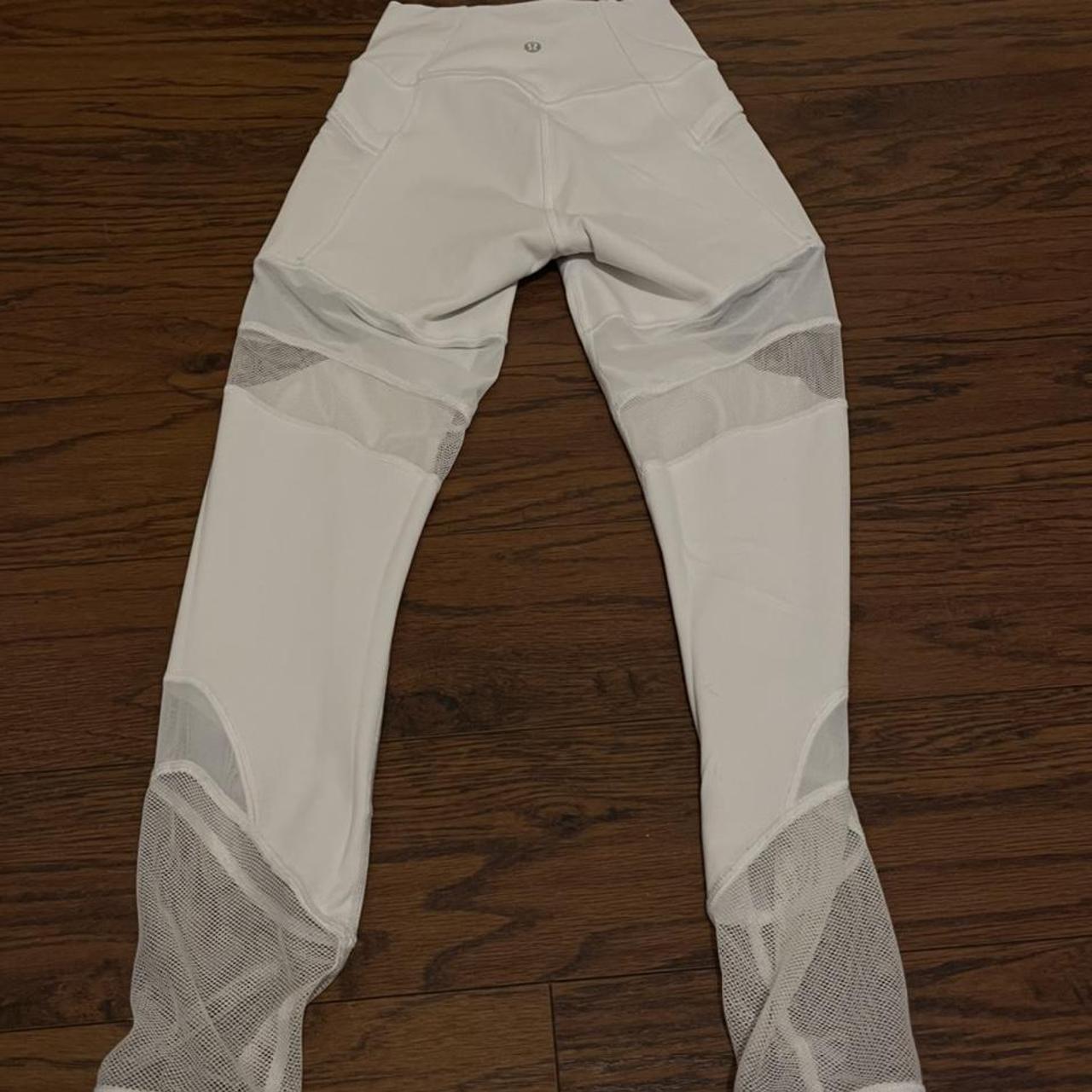 White Lululemon leggings with mesh openings and... - Depop