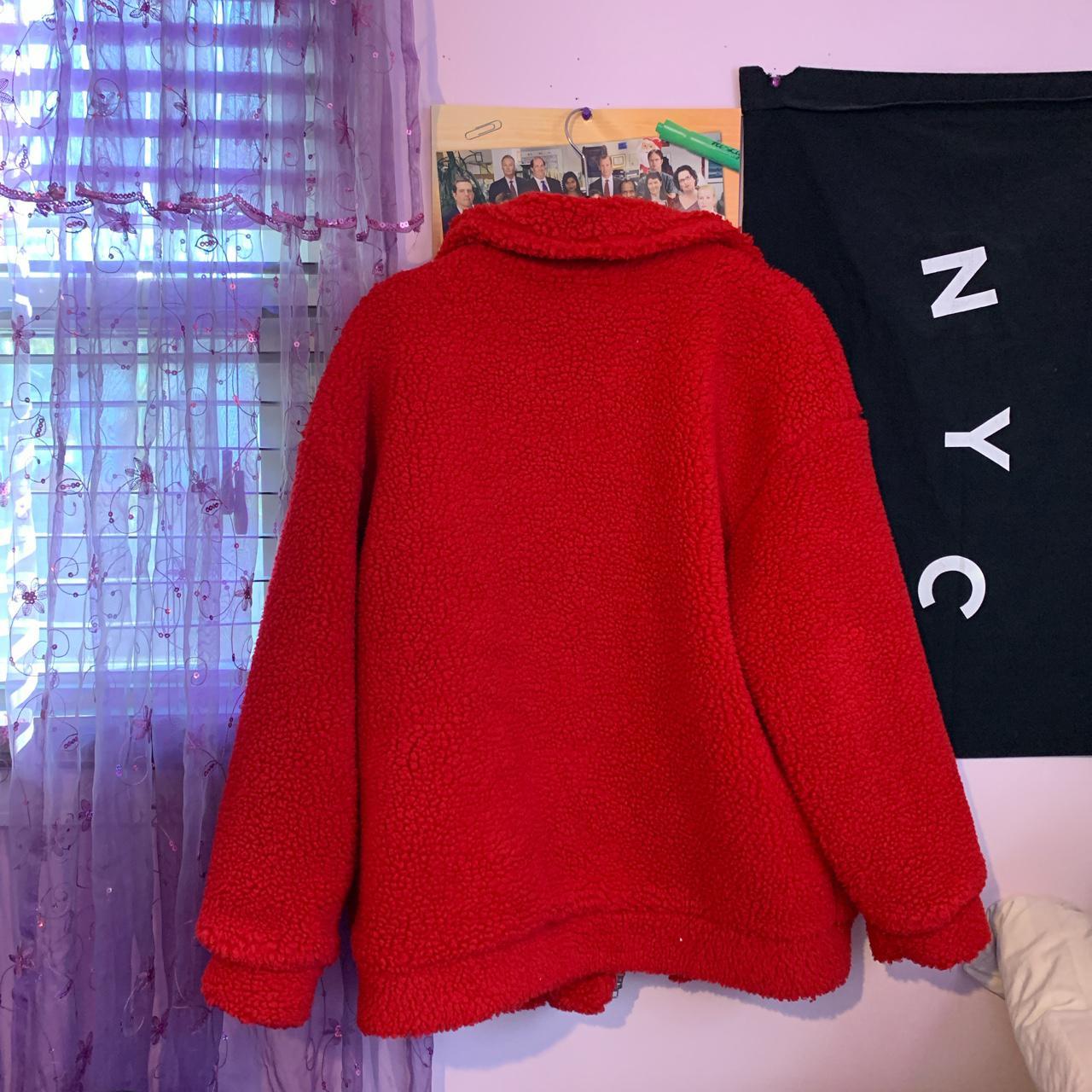 red fur coat from shein loved this coat barely wear... - Depop