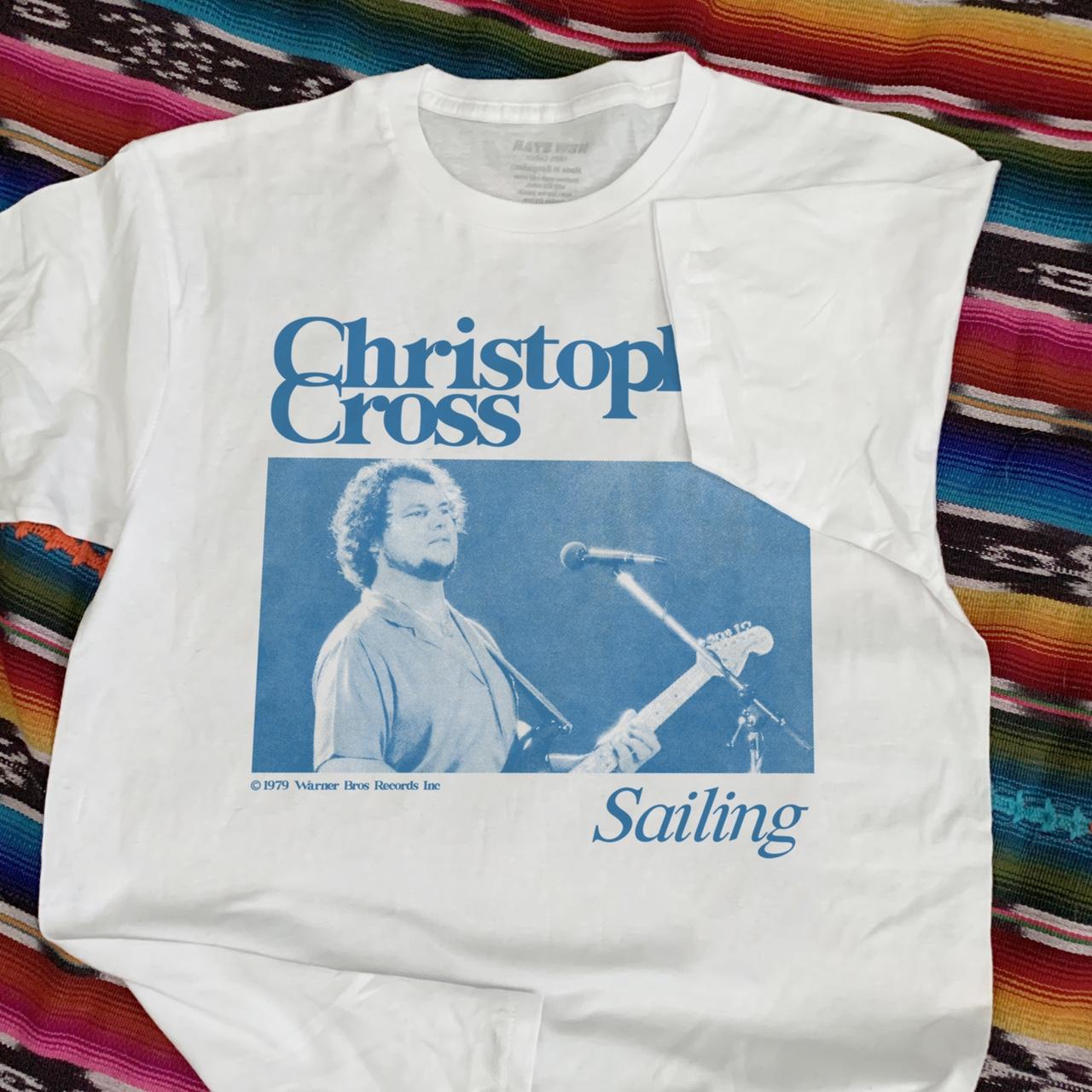 Christopher Cross Sailing Tee. Blue ink on white.... - Depop