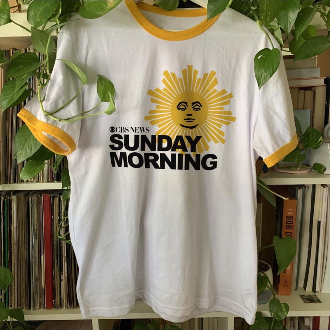 CBS Sunday morning yellow ringer tee. Available in... - Depop