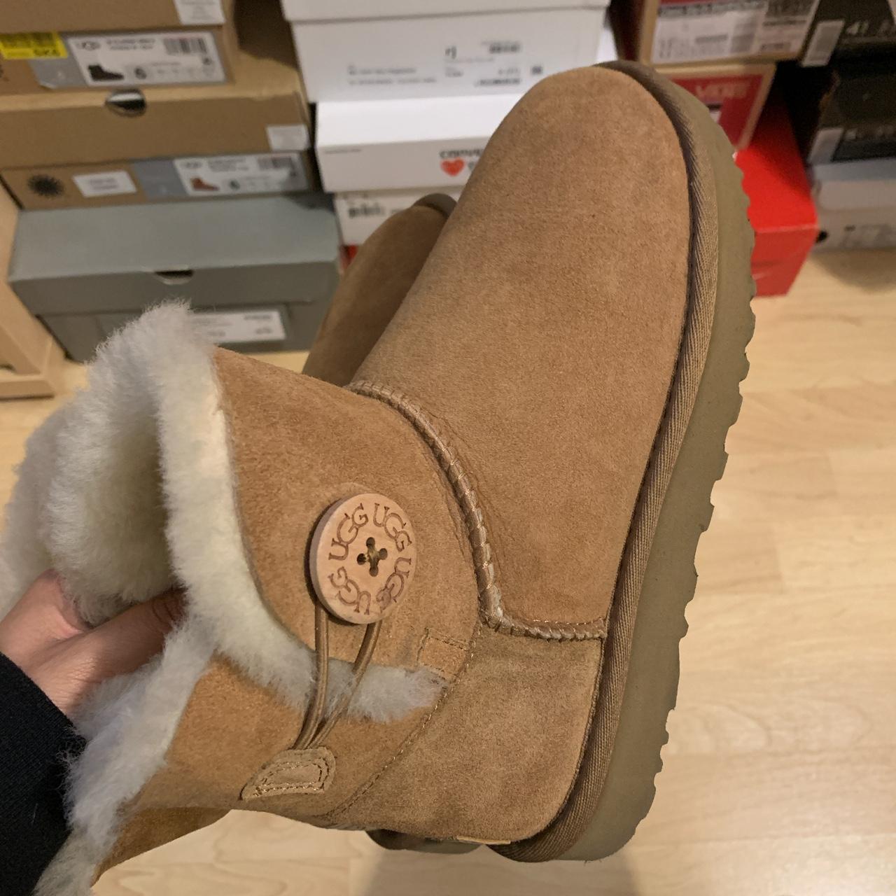 Mini bailey button chestnut brown uggs in a size... - Depop