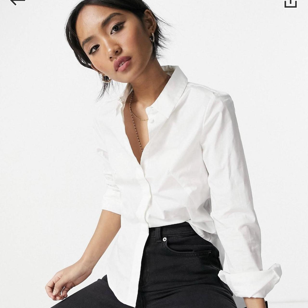 ASOS White fitted button up collared shirt with long... - Depop