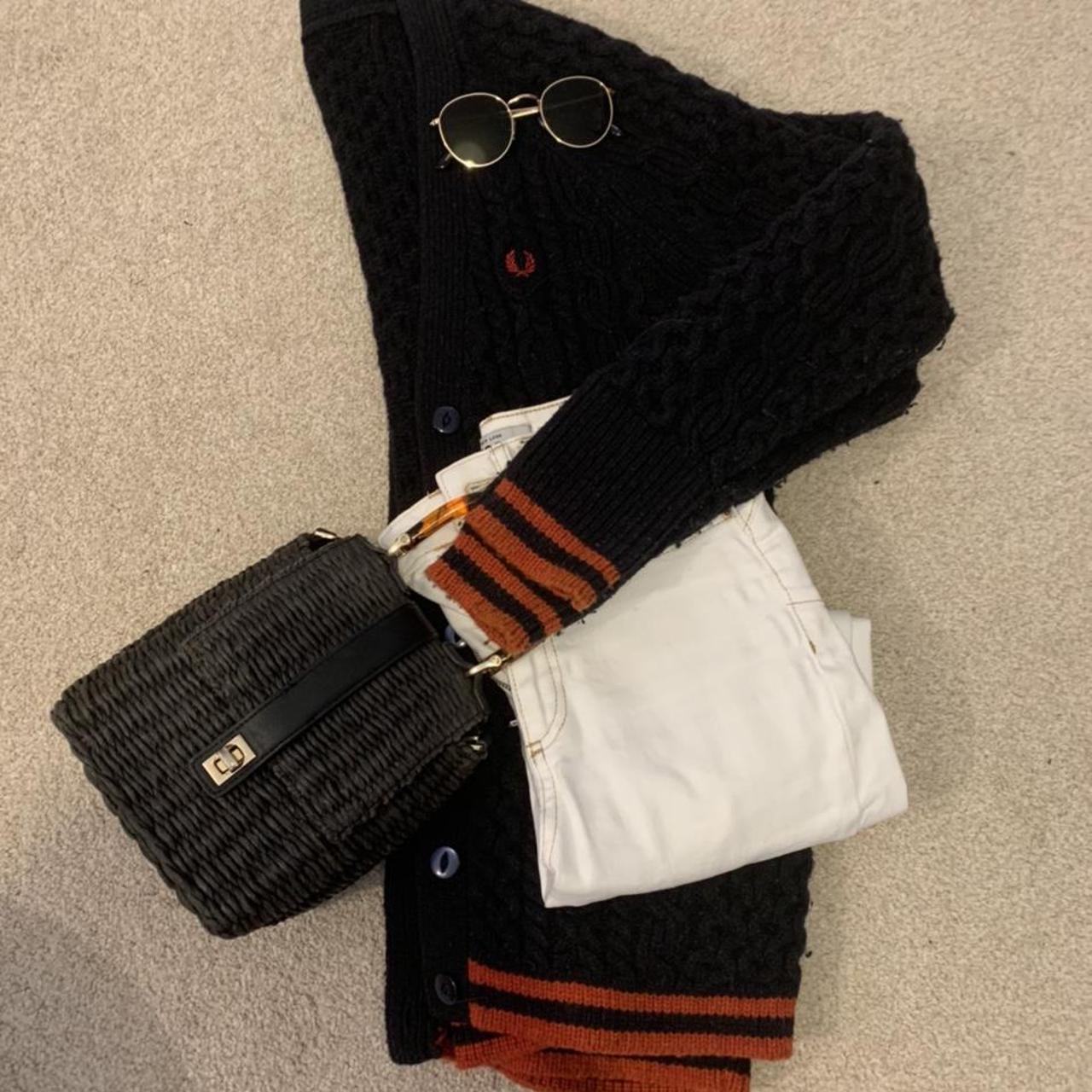 Fred Perry Women's Black and Red Cardigan | Depop