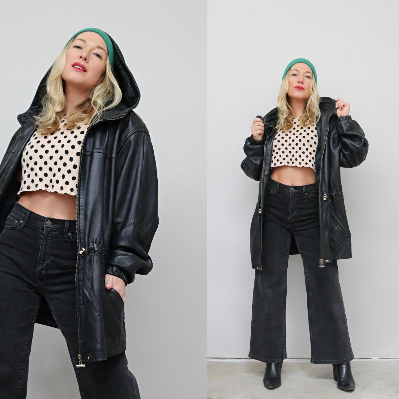 1990's Parka style leather coat in women's size... - Depop