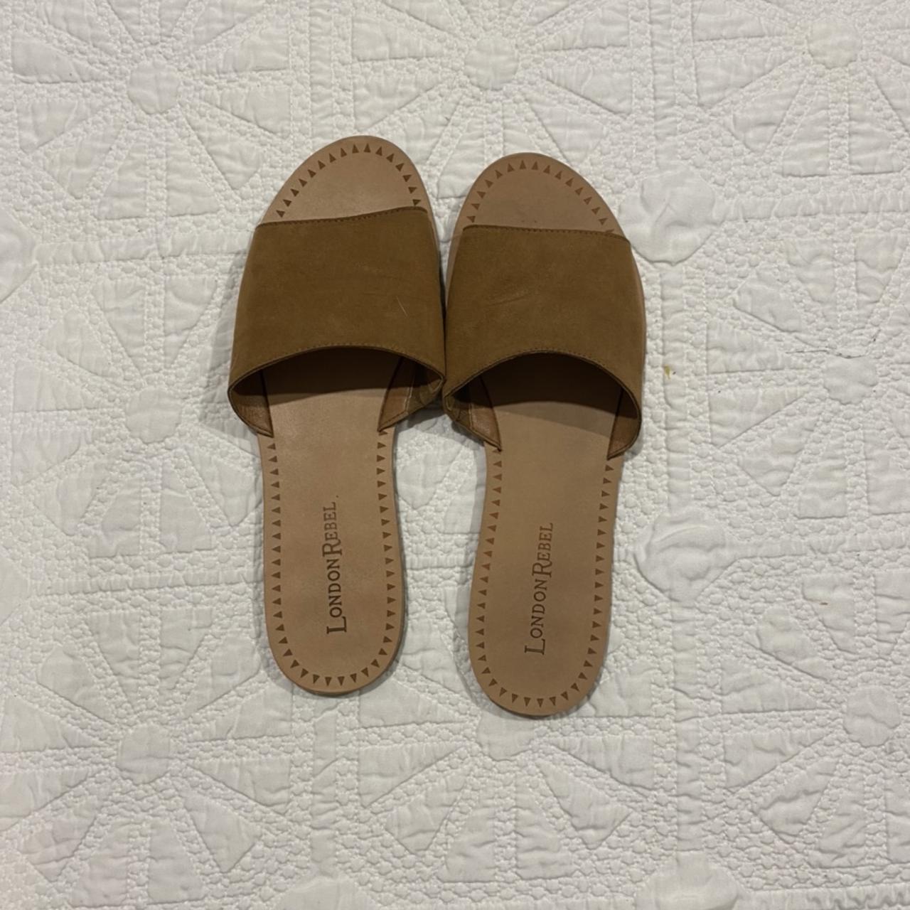 Tan Slides - London Rebel Worn twice. #sandals... - Depop
