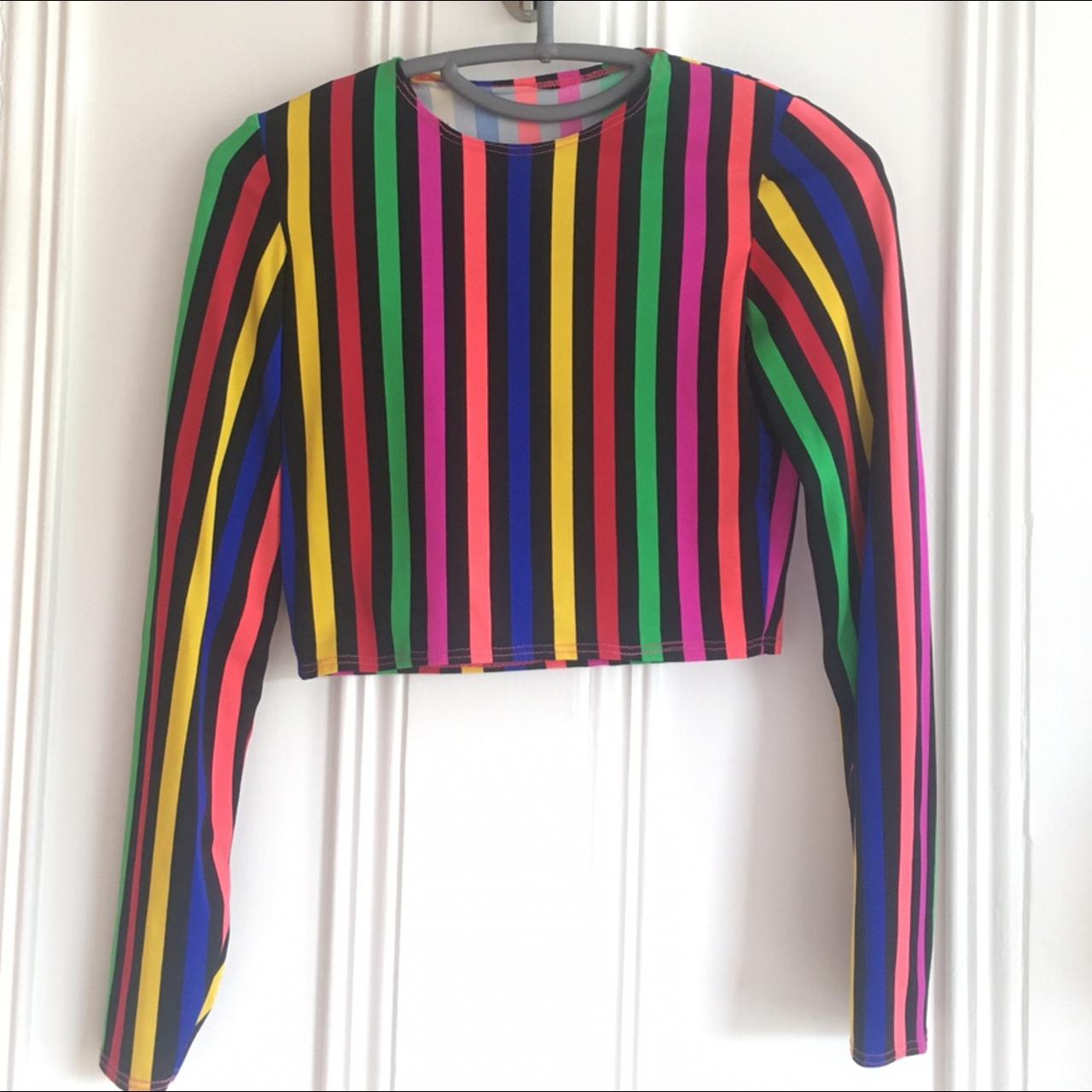 Rainbow stripe long sleeve crop top from... - Depop