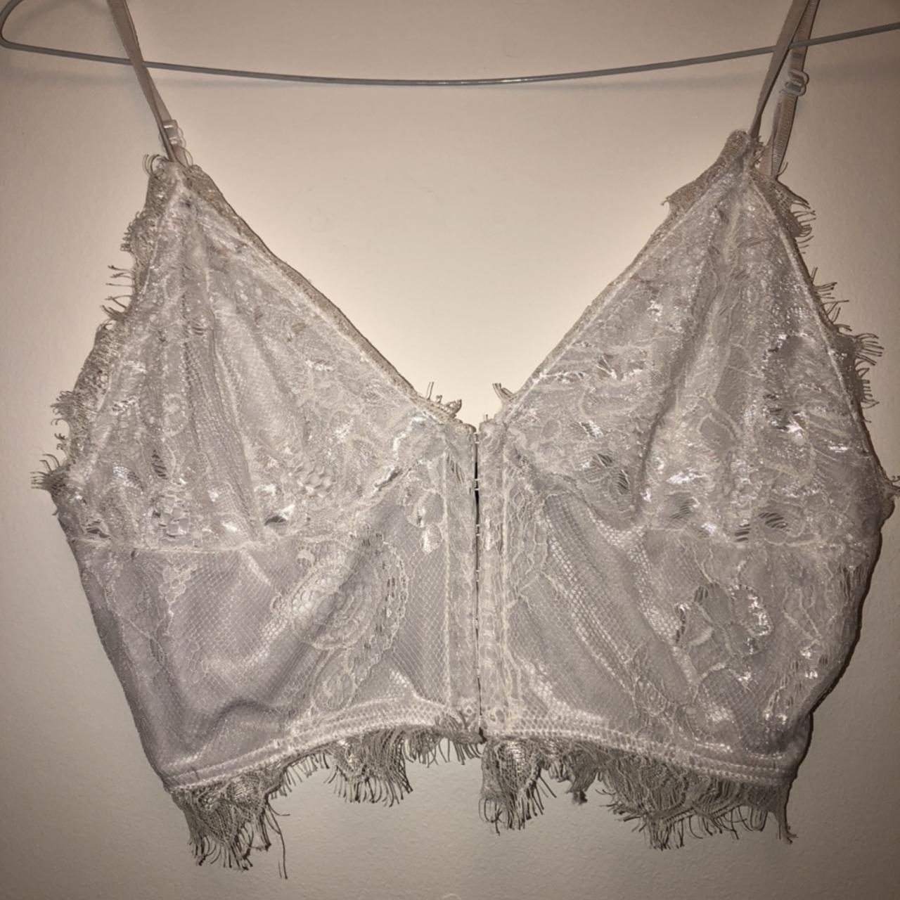 White lace bralet White Eyelash Lace Corset... - Depop