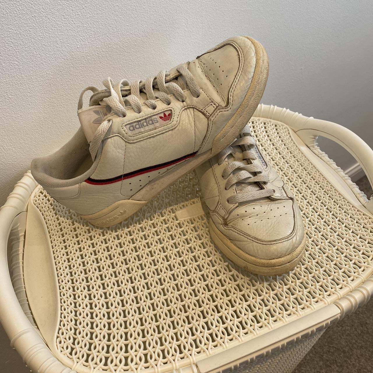Adidas retro trainers. Cream off white red& navy... - Depop