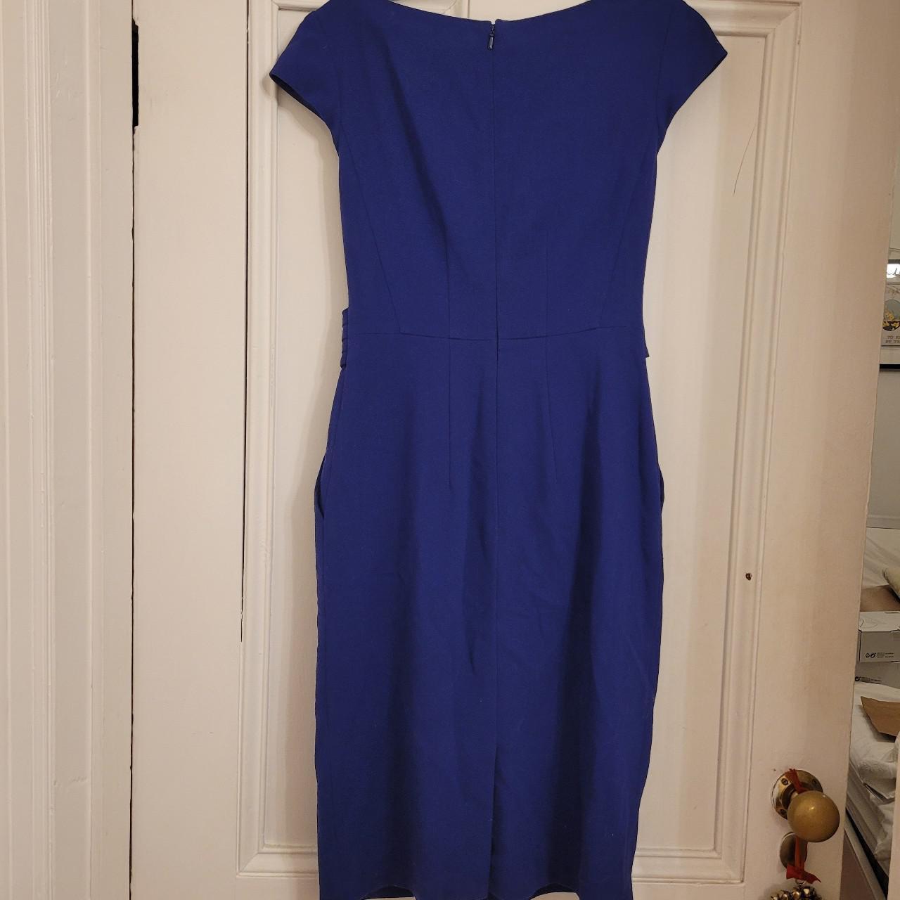 Lk Bennett Blue Knee Length Dress With Wrapover Faux Depop