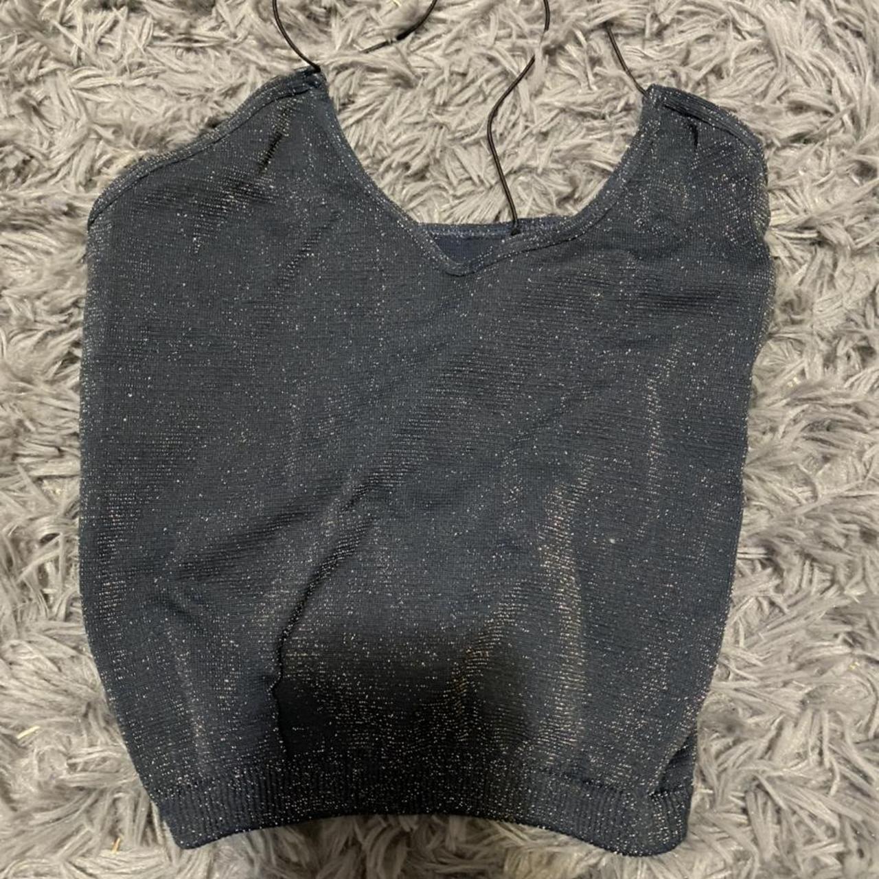 Shimmery navy blue cropped free people tank top - Depop