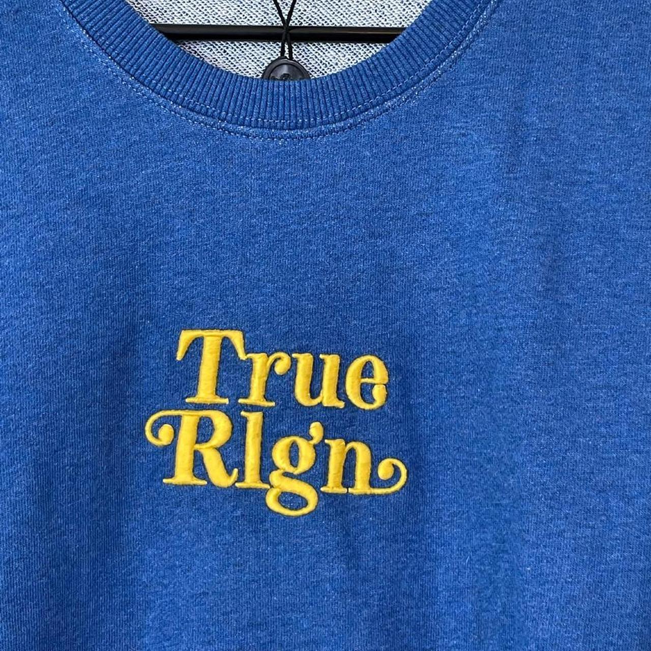 True Religion Brand Logo Crew Neck Sweatshirt Blue... - Depop