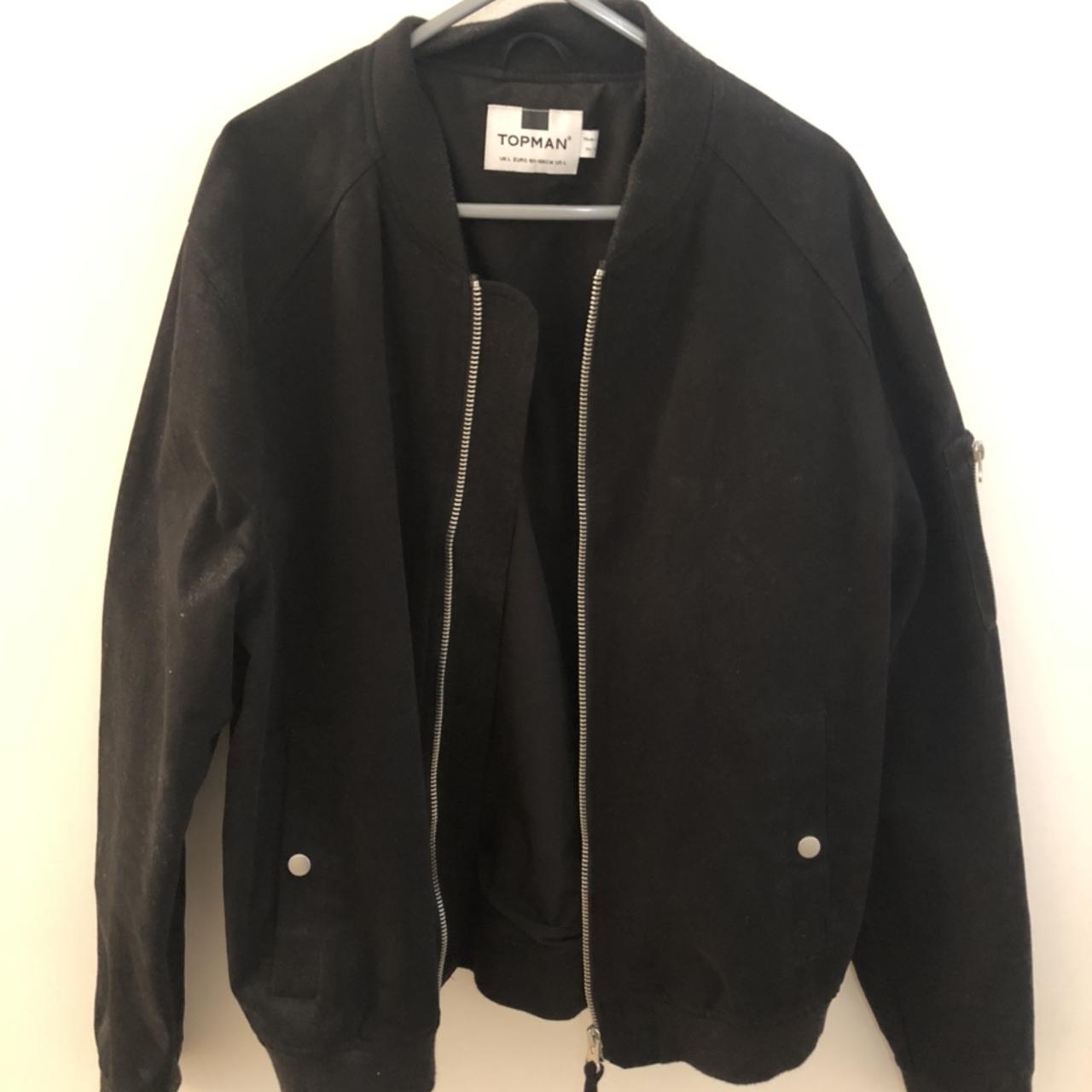 Large Black Topman bomber jacket. Used. Good condition. - Depop