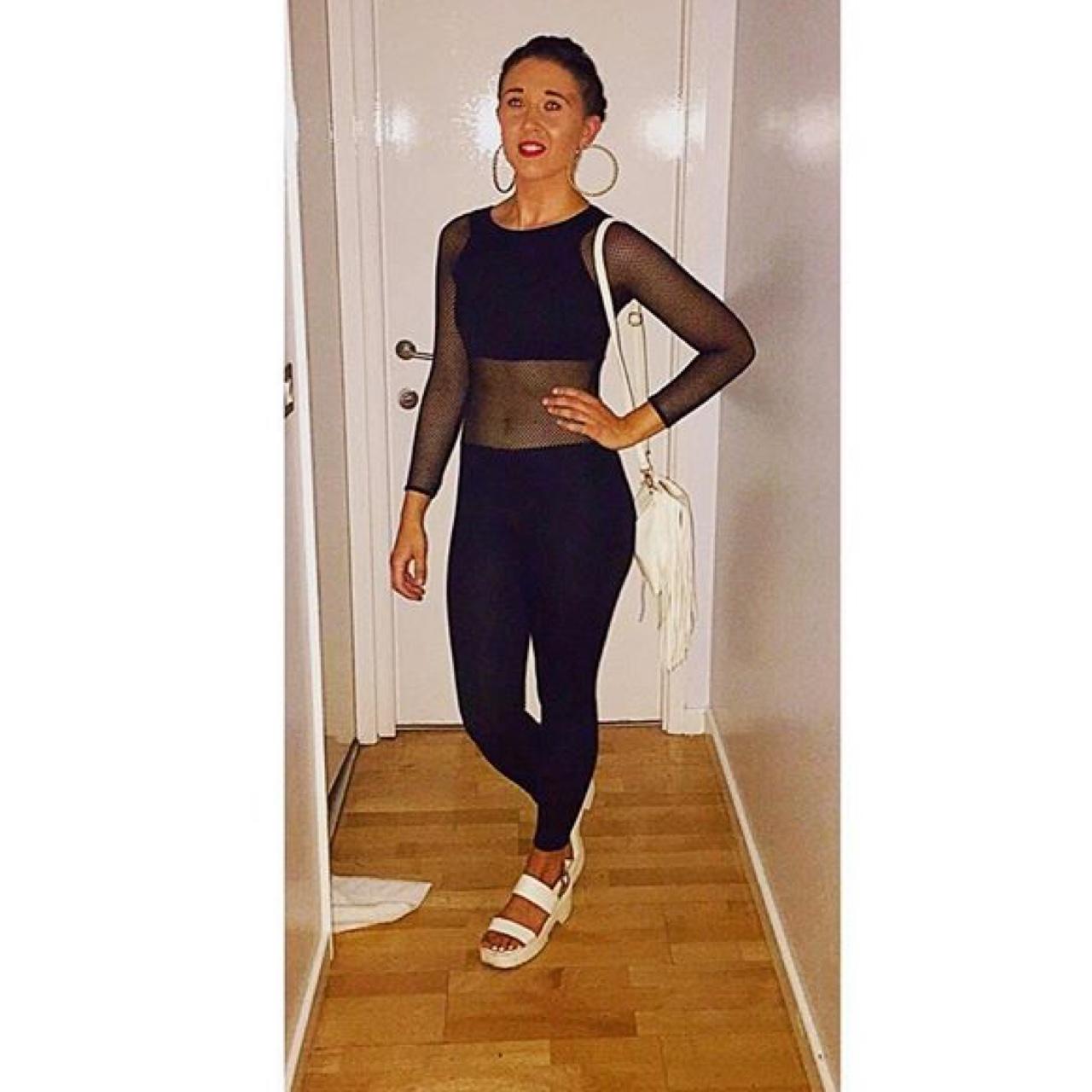 Black mesh insert jumpsuit. Worn once and in great... - Depop