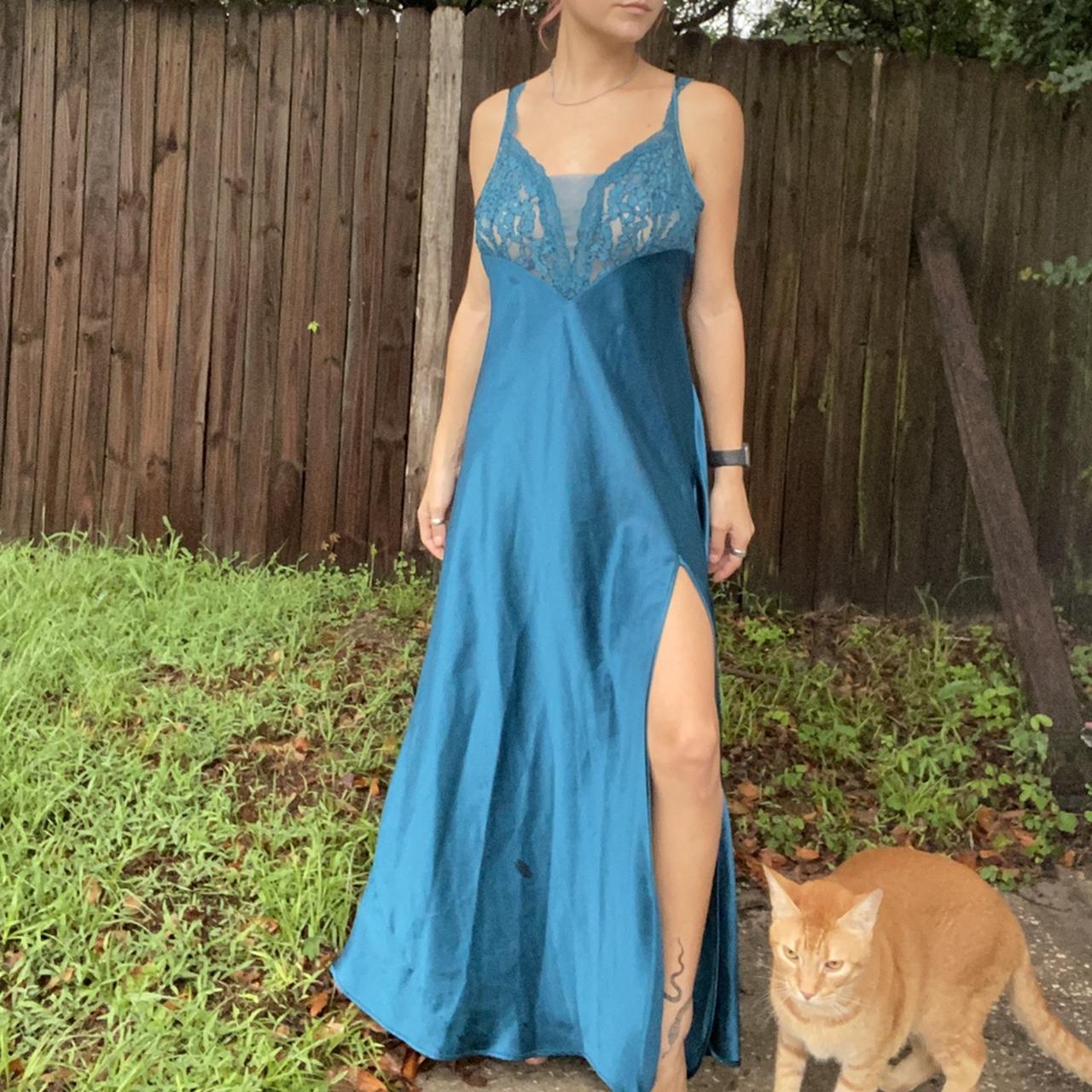 Vintage Victoria’s Secret Metallic Blue Floor Length - Depop