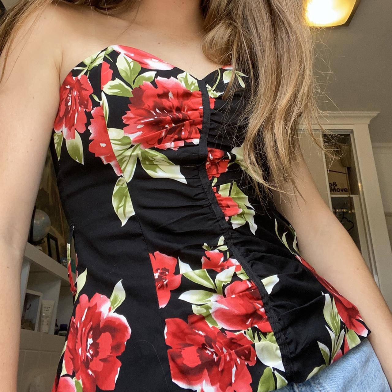 🥰 Free Shipping Vintage Floral Zip Up Corset Top Depop