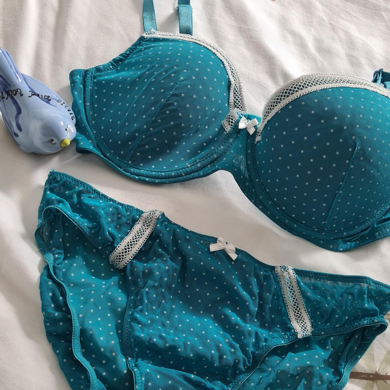 36D Bra Set Size 14 Knickers Teal and polka dot... - Depop